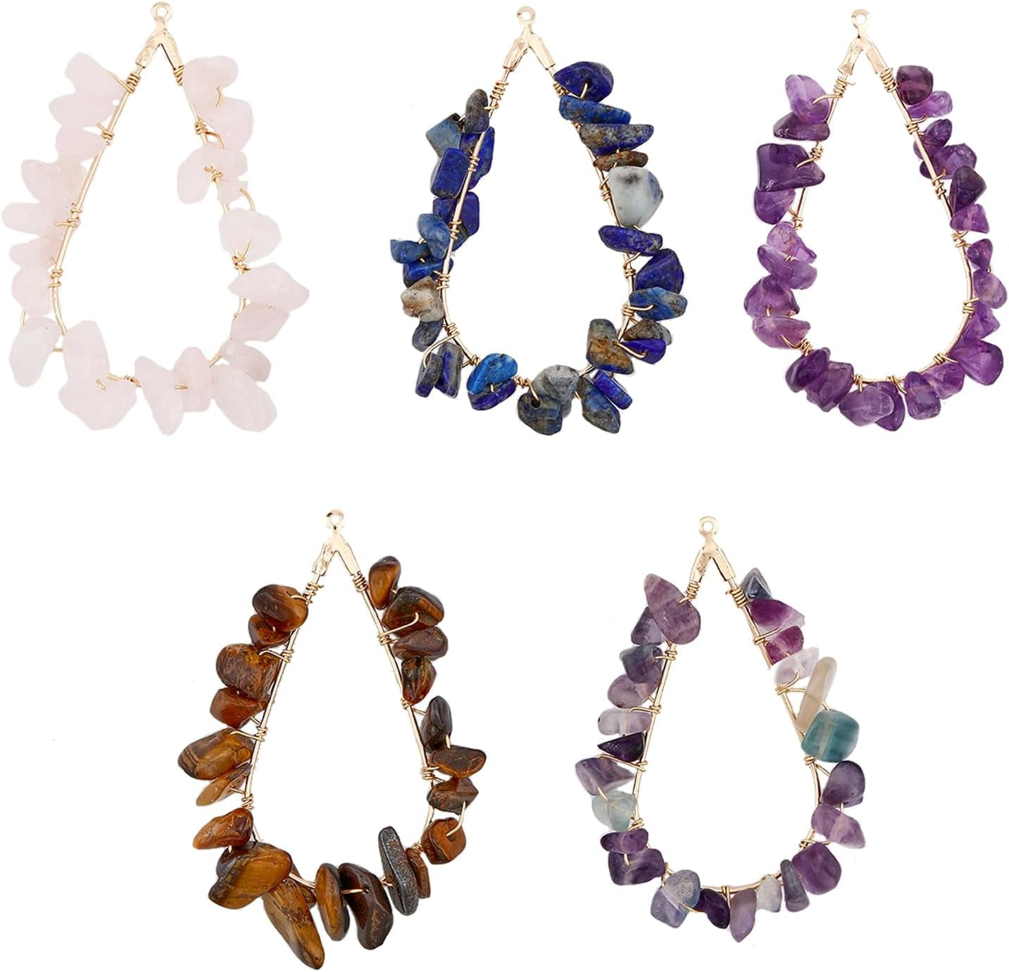 5Styles Teardrop Shape Mixed Stone Big Pendants with Copper Wire ...