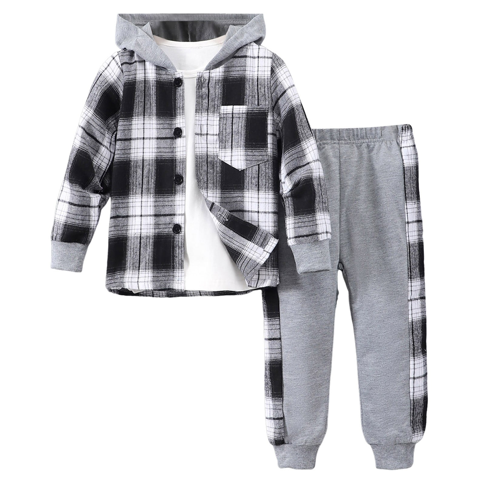 5T Boy Clothes Sets Baby Boys 2PCS Fall Winter Plaid Hoodie Outfits ...