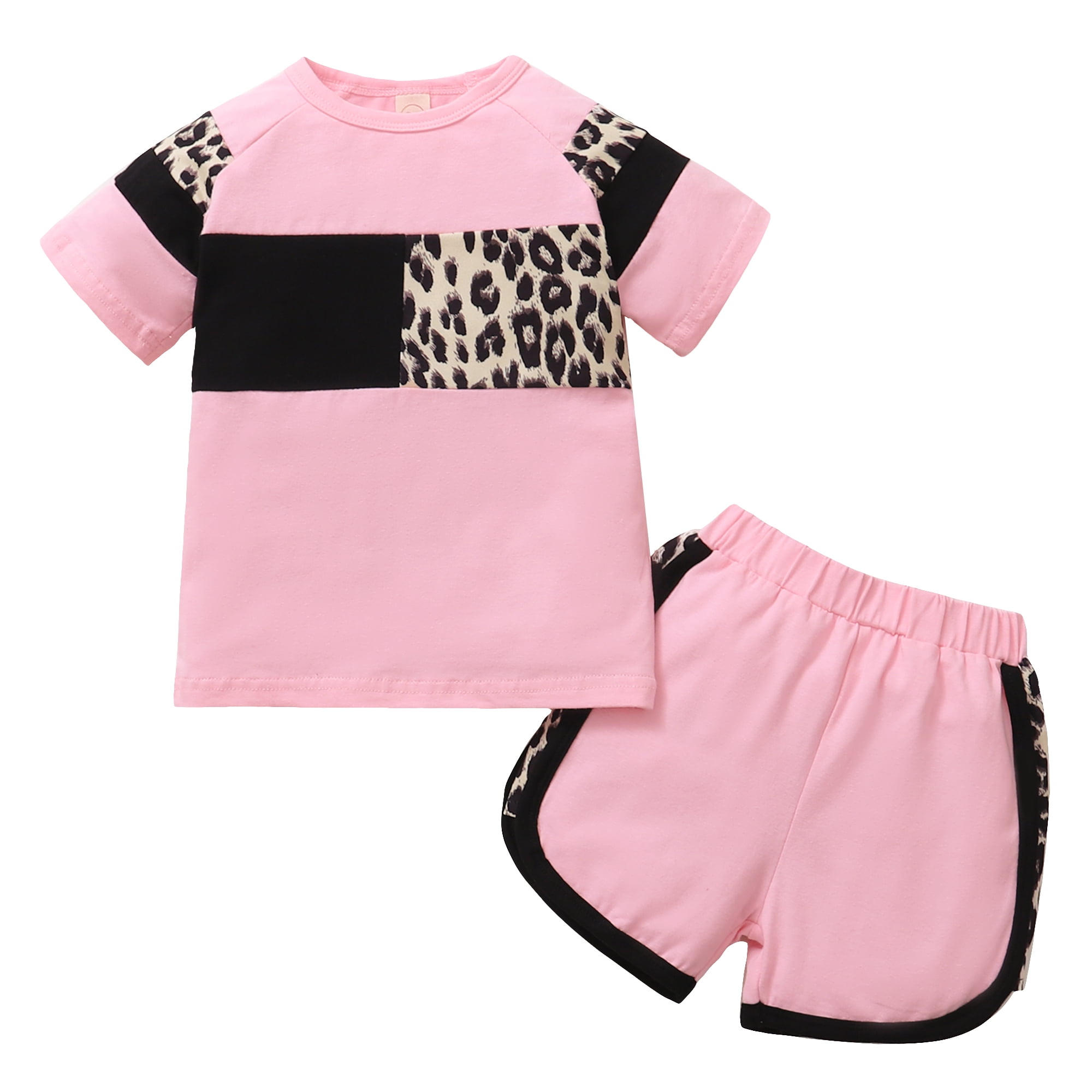 5T Girl Clothes Kids Girls Summer Outfit Leopard Shirt Tops Shorts Set ...