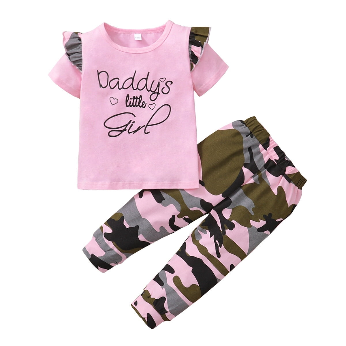 5T Kids Girls 2PCS Outfits: Short Sleeve Letter Print Top and Camouflage Pants Set, Pink ...