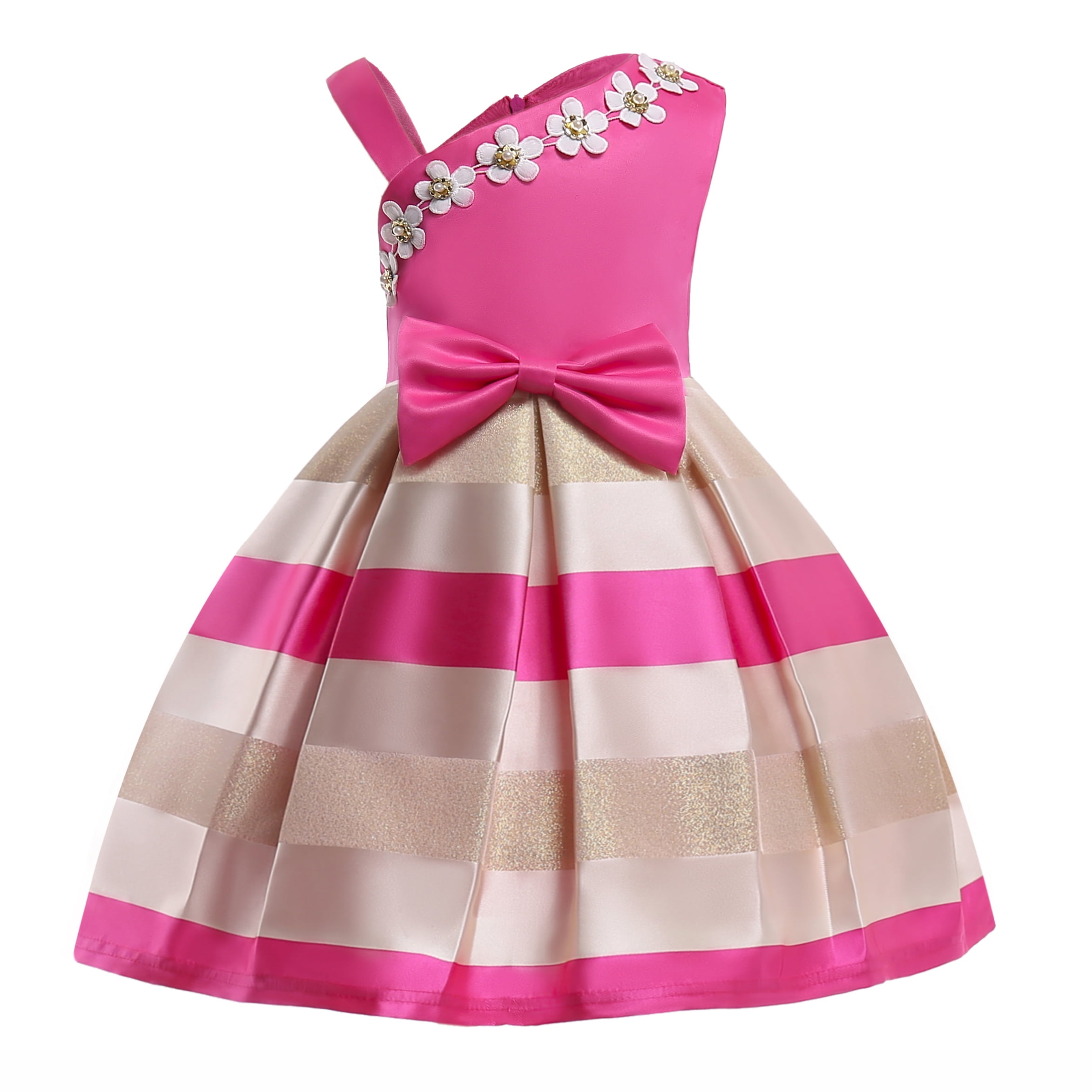5T Kids Girls Dress Little Girl Party Dress One-shoulder Sleeveless ...