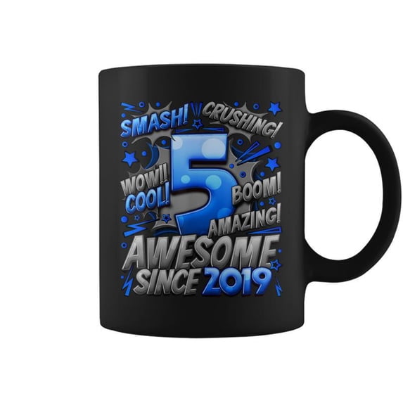 5Th Birthday Comic Style Awesome Since 2019 5 Year Old Boy Coffee Mugs ...
