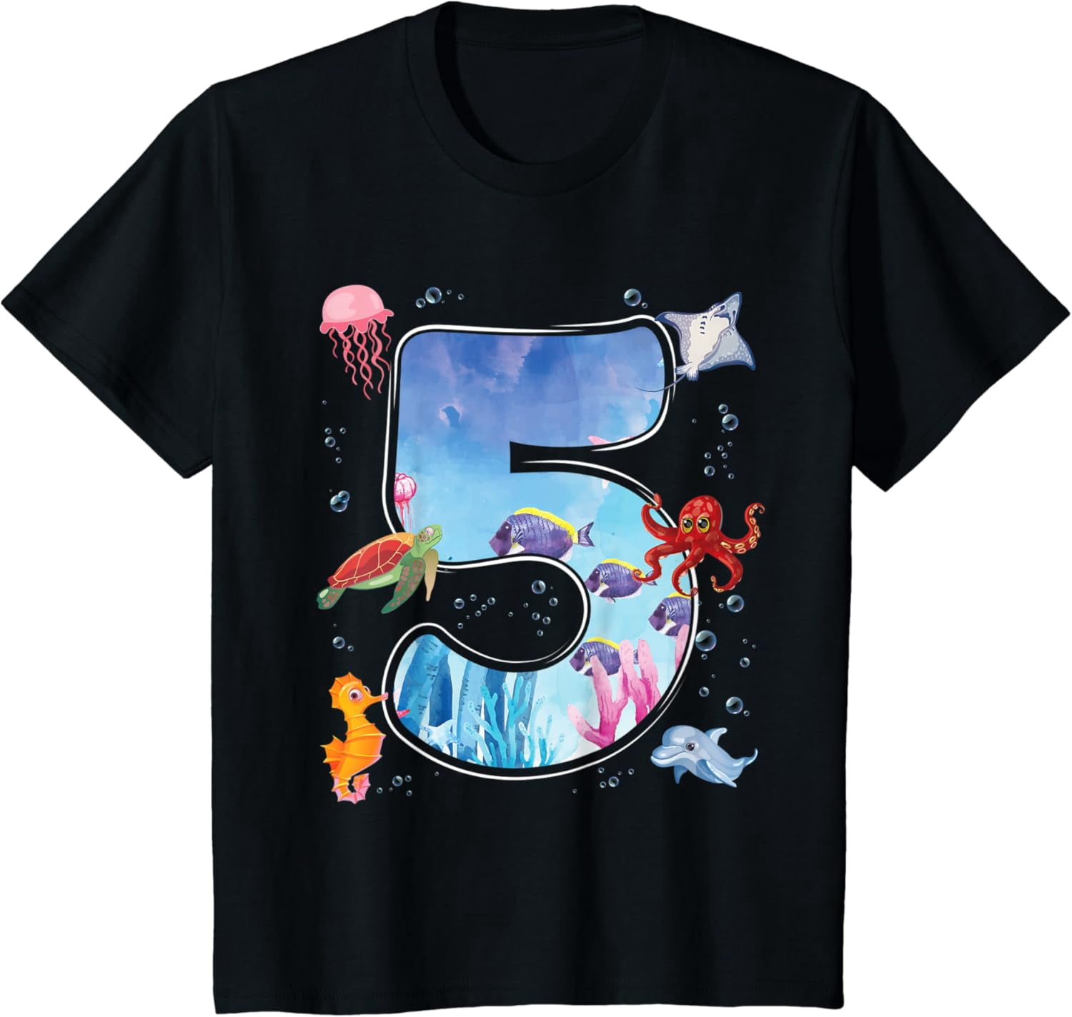 5Th Birthday Party Ocean 5 Year Old Sea Fish Aquarium Boy T Shirt ...