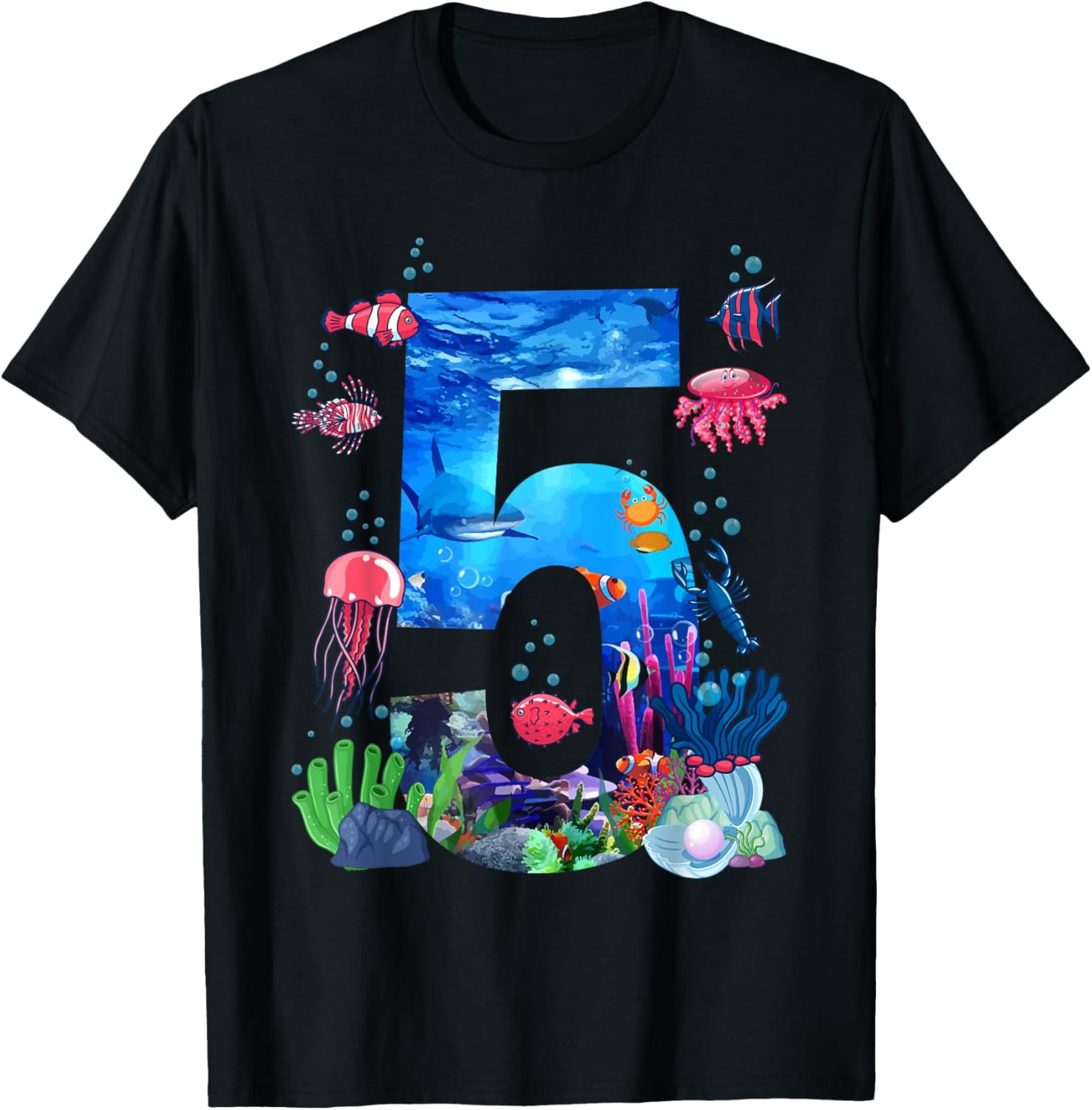 5Th Birthday Party Ocean 5 Year Old Sea Fish Aquarium Boy T Shirt ...