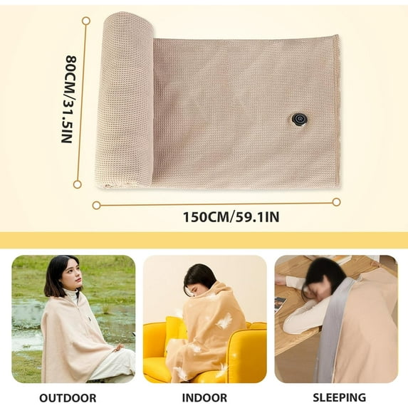 5V Safe Heated Shawl, 20-Second Fast Warm Portable Heated Blanket with ...