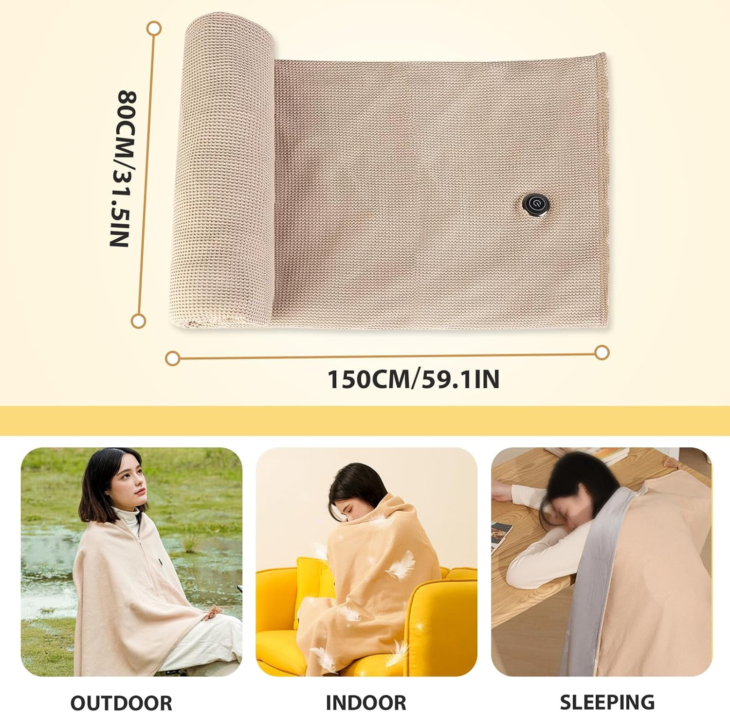5V Safe Heated Shawl, 20-Second Fast Warm Portable Heated Blanket with ...
