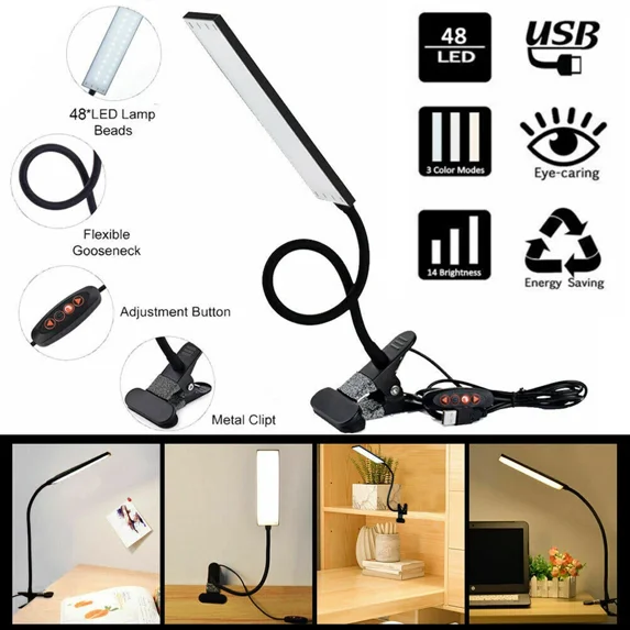 5W 48Led Dimmable Clip-On Usb Desk Lamp Eye-Care Flexible Gooseneck ...