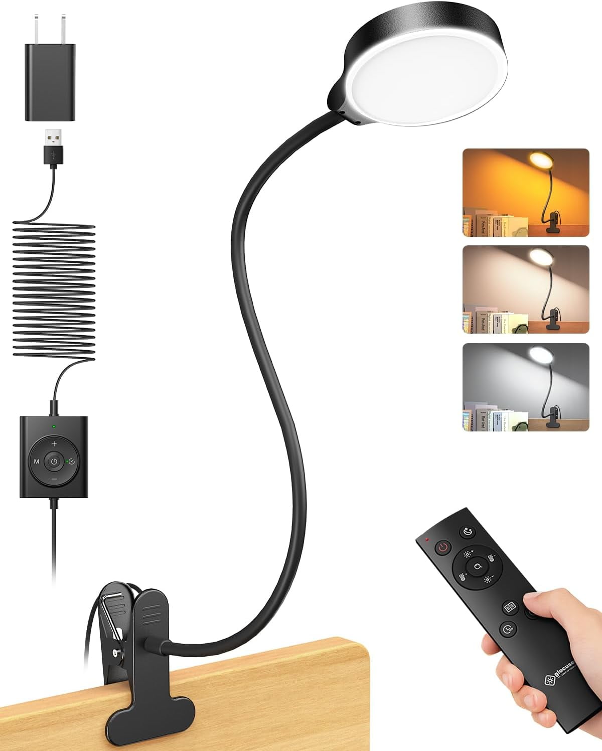 5W Brighter Clip on Light with Remote, 36LED Eye-Caring Lamp for Bed ...