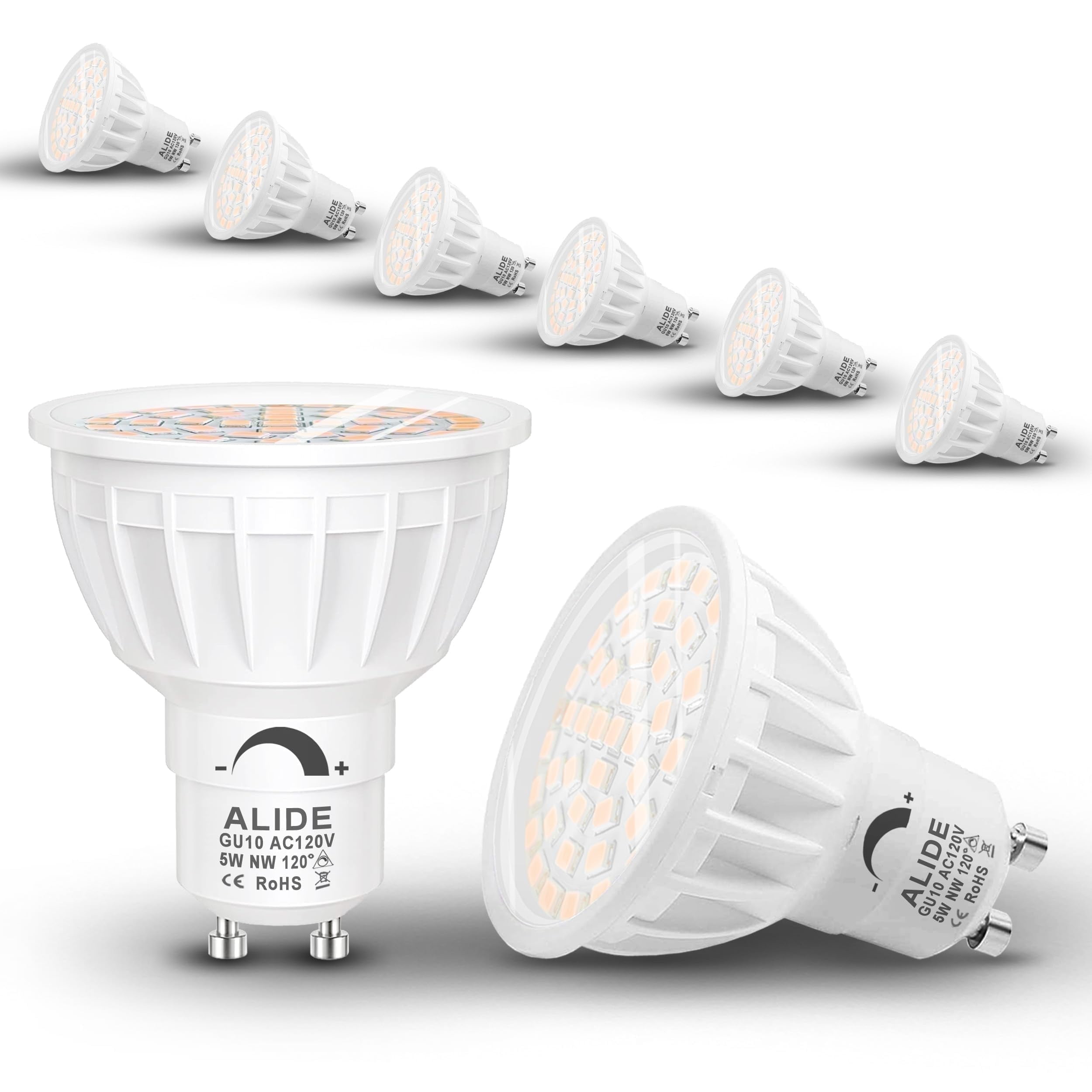 ALIDE Dimmable GU10 Led Bulbs, 50W Equivalent, 4000K Neutral White ...