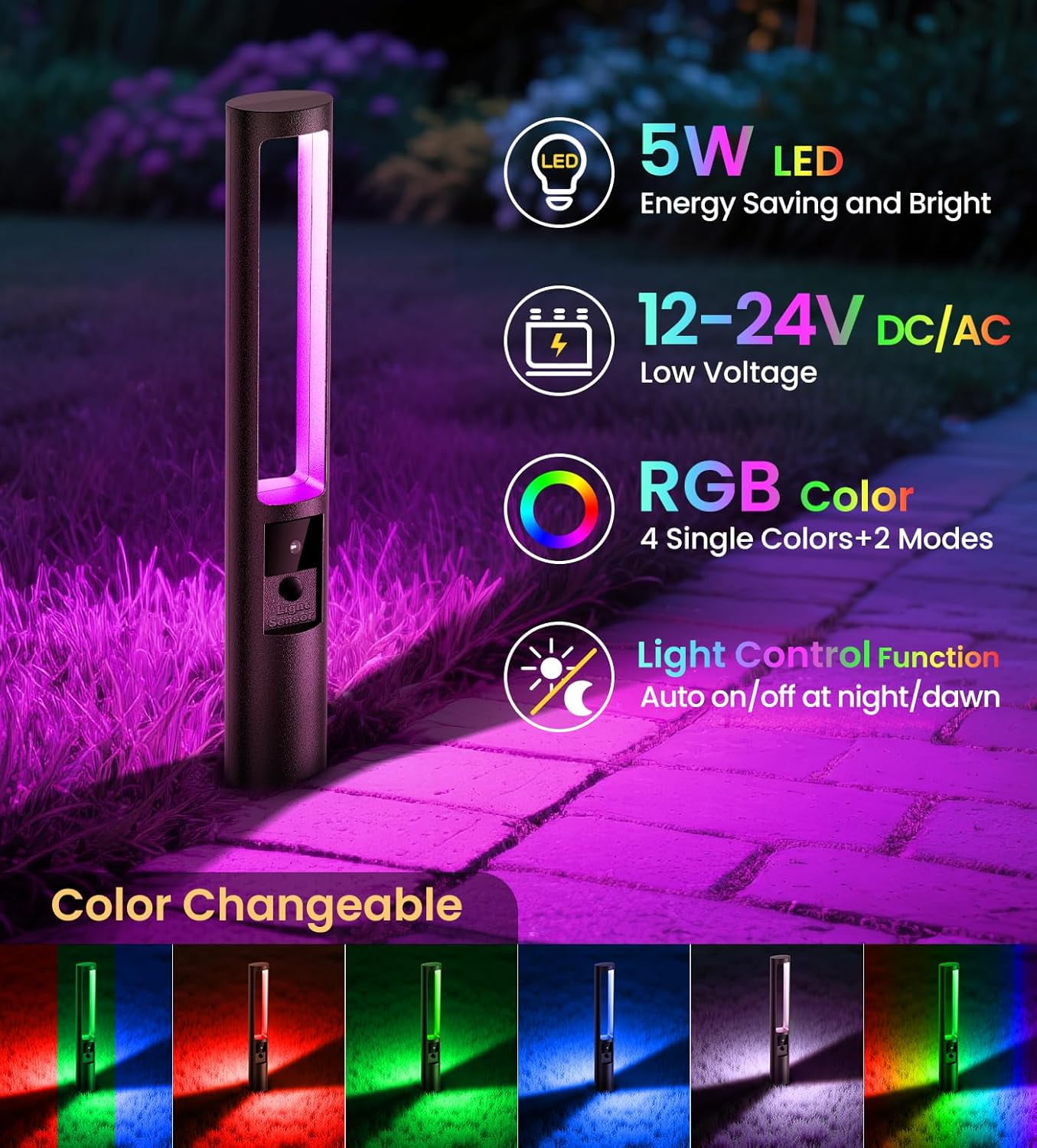 5W RGB Low Voltage Landscape Lighting, 12-24V RGB Color Changing ...