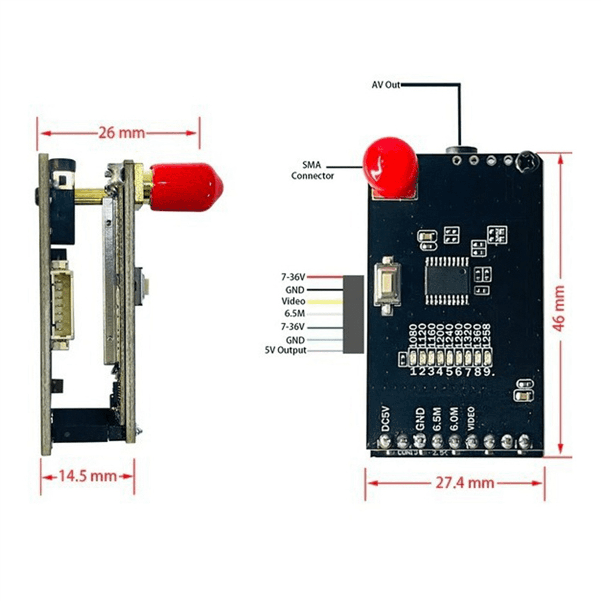 5X 1.2G 1.3G FPV VRX 9 Channels FPV Video Receiver with AV Out for RC ...