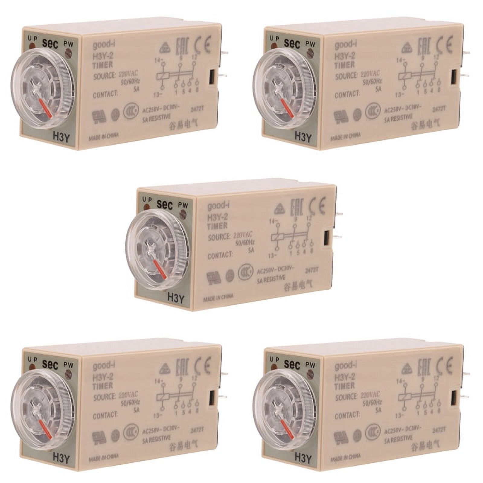 5X 10S Delay Timer Time Relay H3Y2 AC 220V 8 PIN Adjusting Knob Control ...