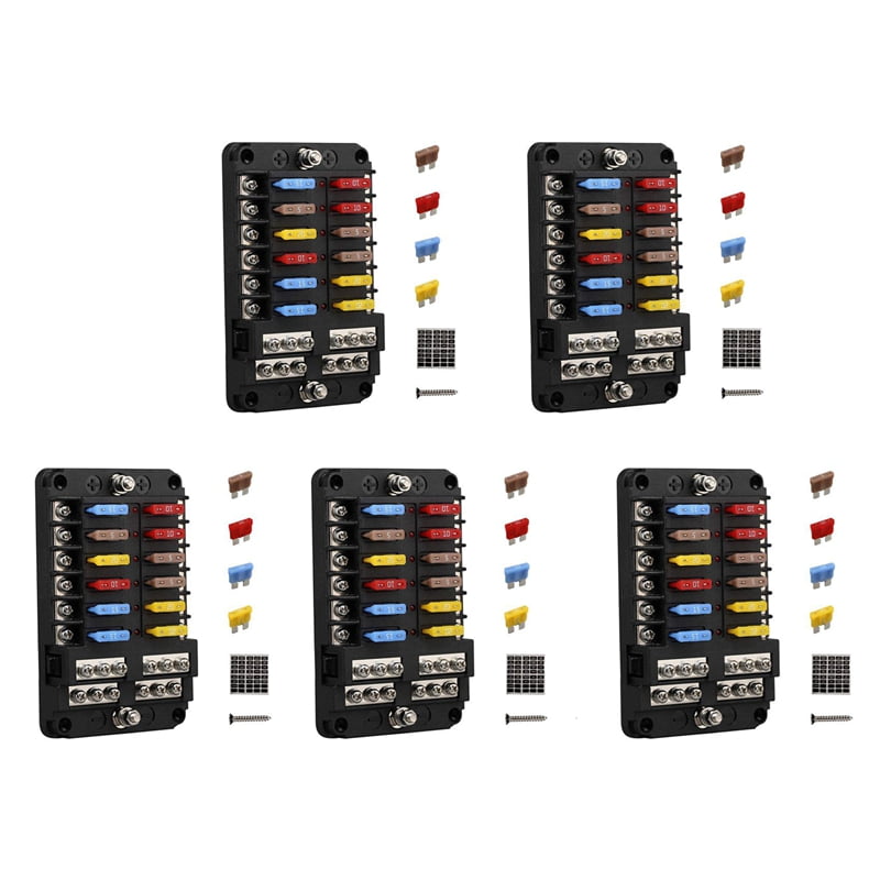 5X 12V 12 Way Marine Fuse Block Fuse Panel with Ground & 12 Volt Fuse ...