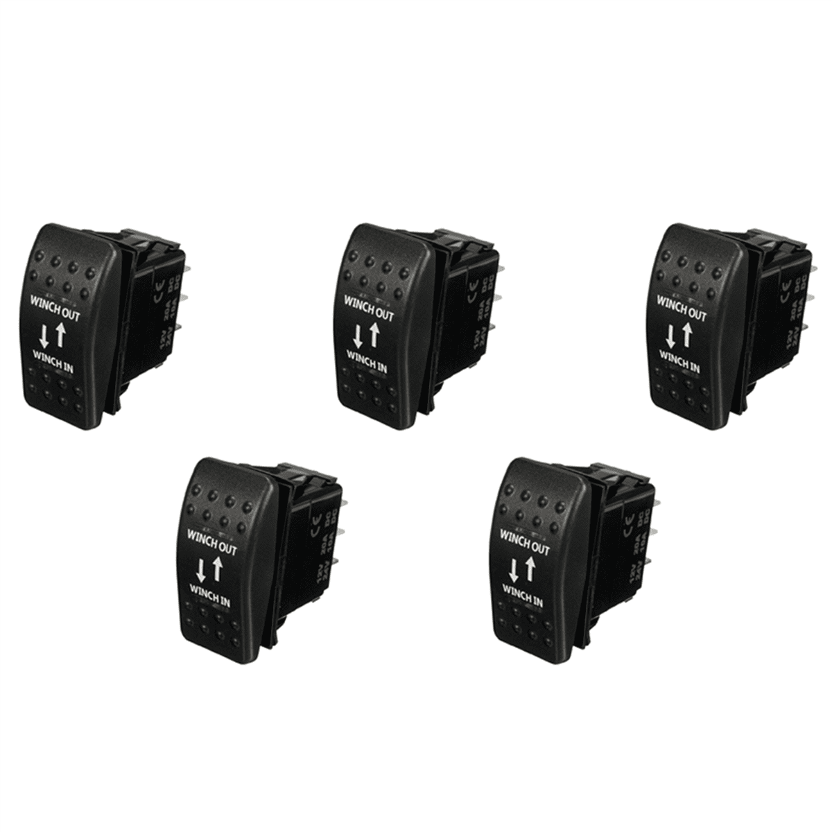 5X 12V 20A Winch in Winch Out ON-OFF-ON Rocker Switch 7 Pin LED Green ...