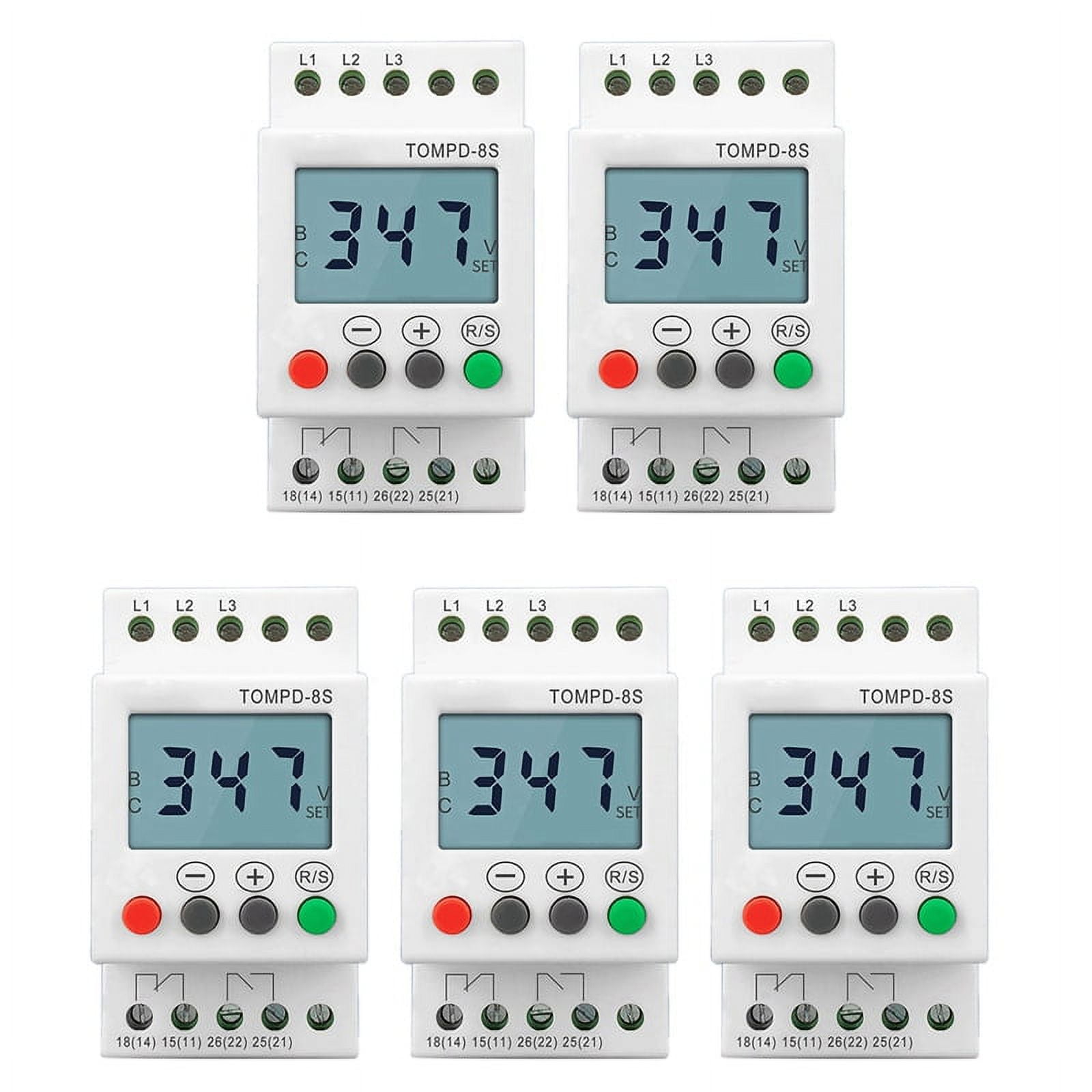 5X 3 Phase Din Rail Adjustable Under Over Voltage Protector Voltage ...