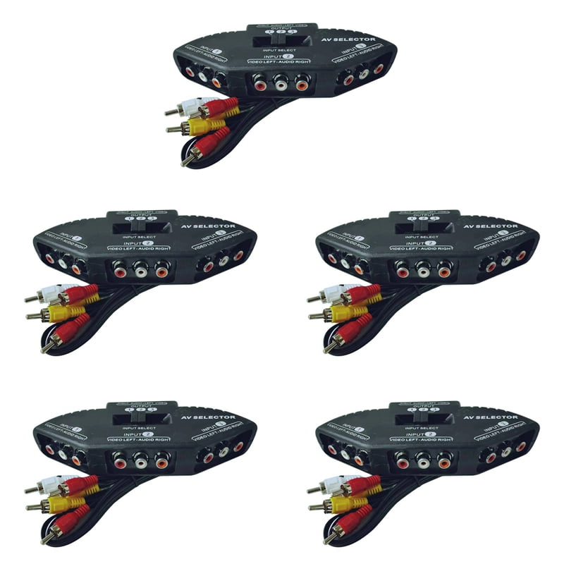 5X 3-Way Audio Video AV Switch Selector Box Splitter Switch W/ Cable ...