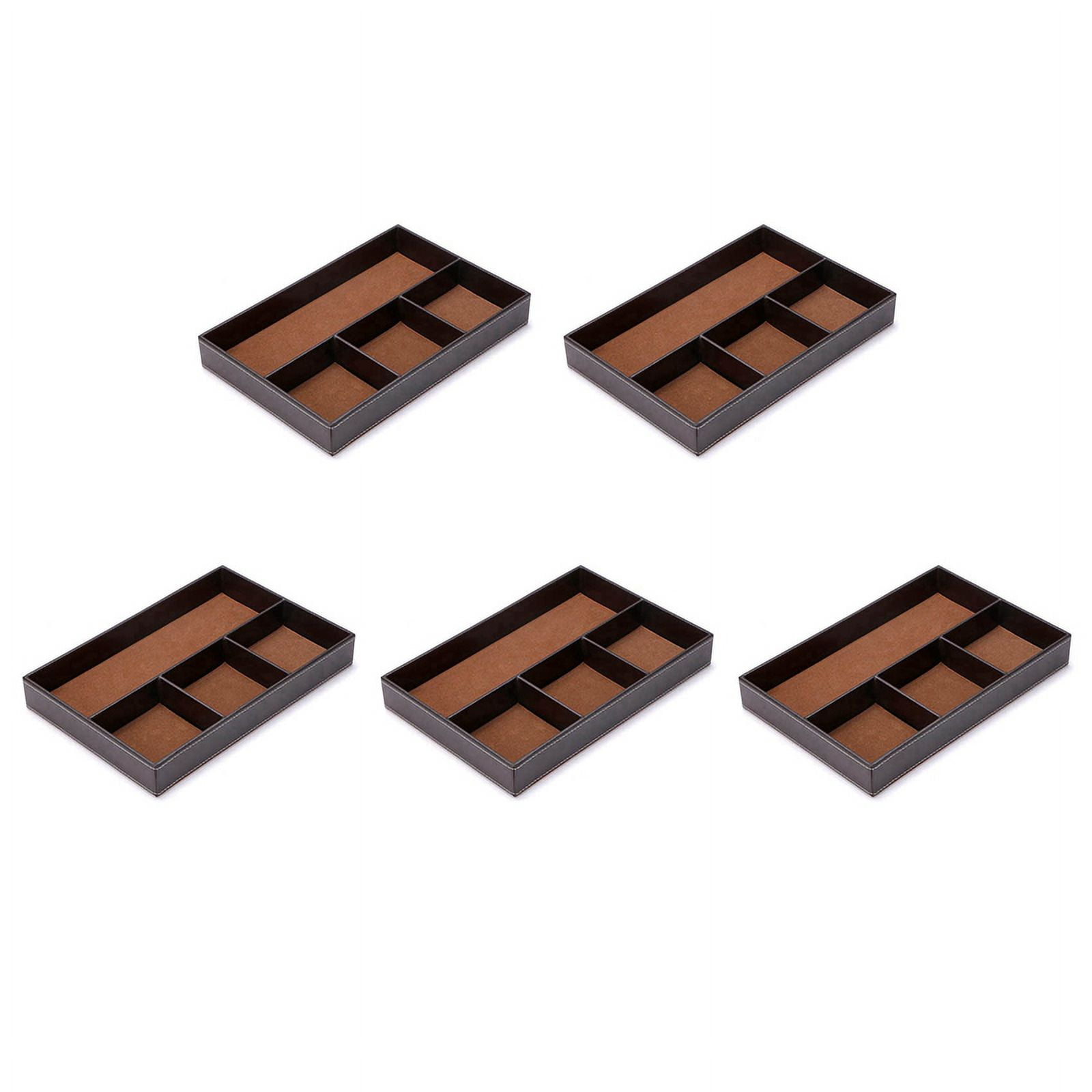 5X 4 Slots Desk Drawer Organizer, Pu Leather Drawer Storage Organizer ...