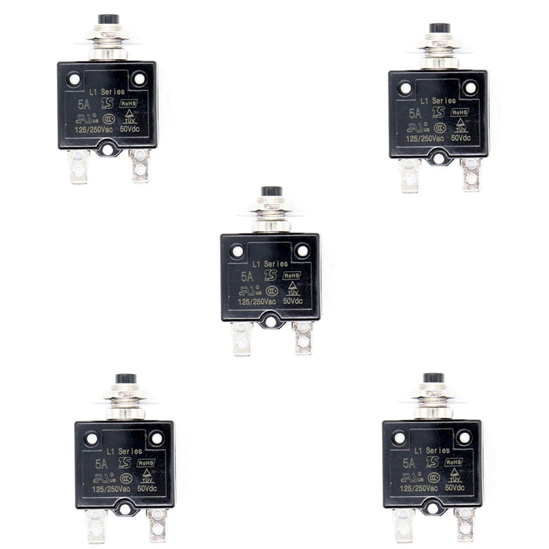 5X 5A Circuit Breaker 12V/24V Push Button Resettable Thermal Circuit ...