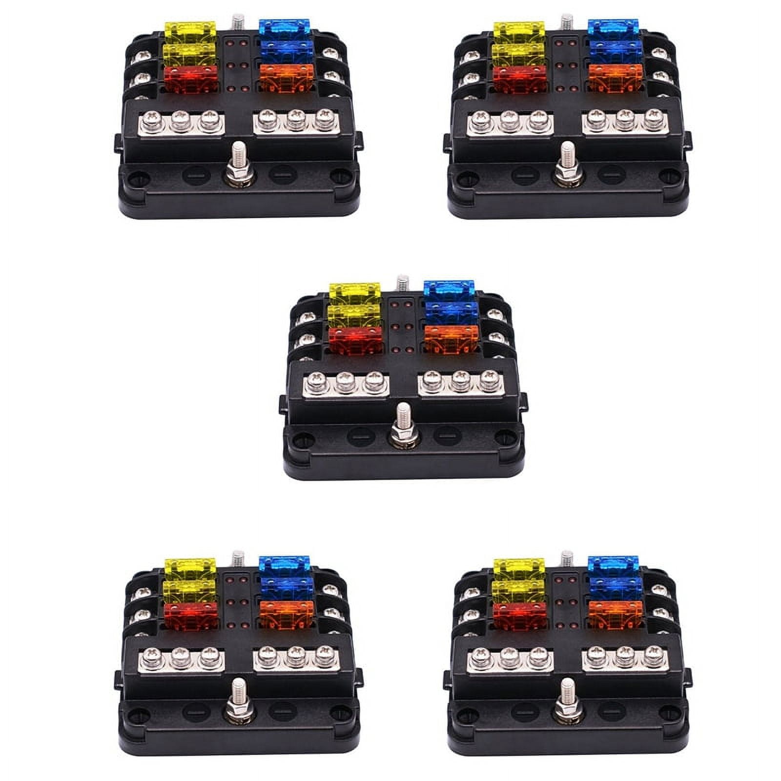 5X 6-Way Waterproof Fuse Block,with LED Indicator 12 Circuits with ...