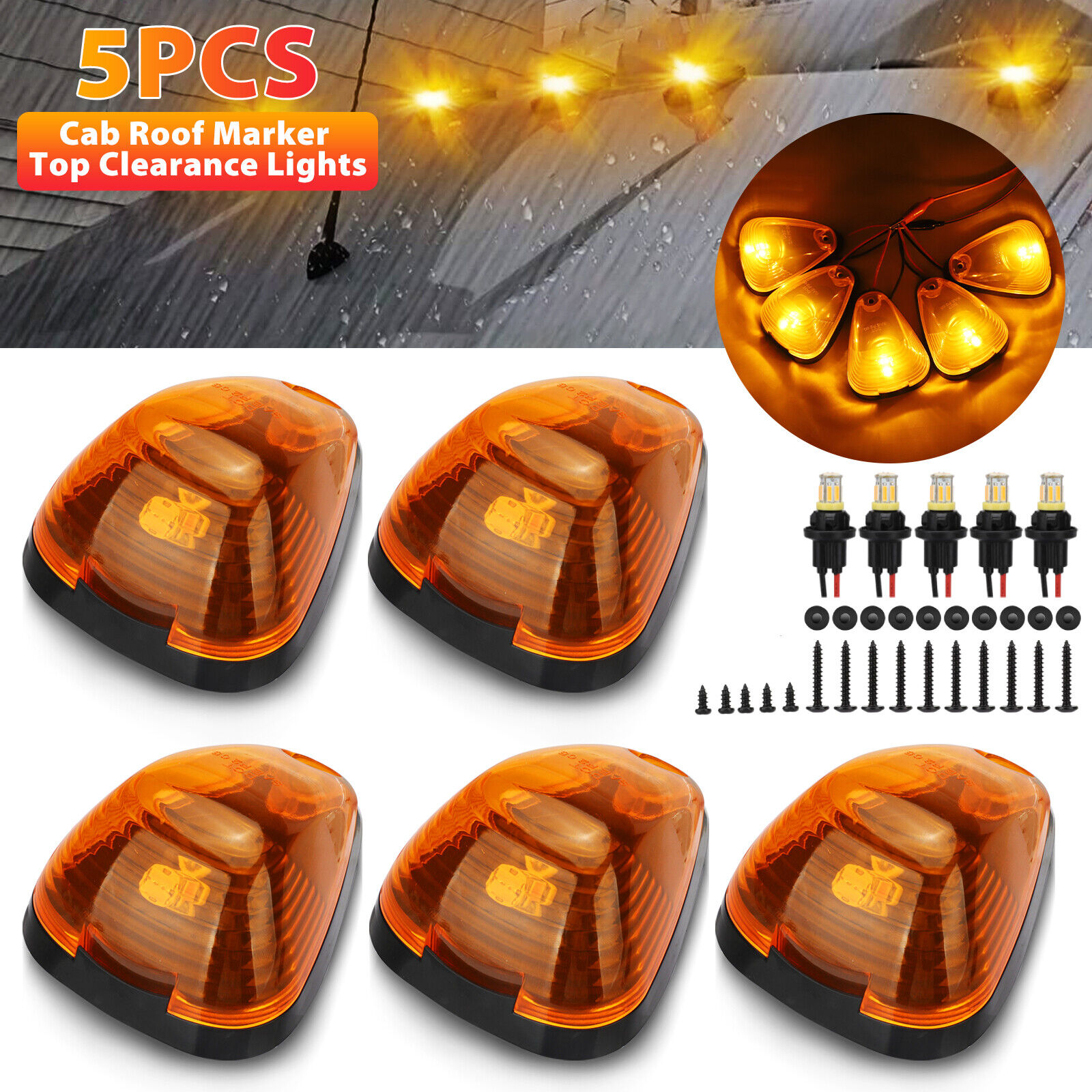 5X Amber LED Cab Roof Marker Lights Kit For 99-16 Ford F250 F350 F450 ...