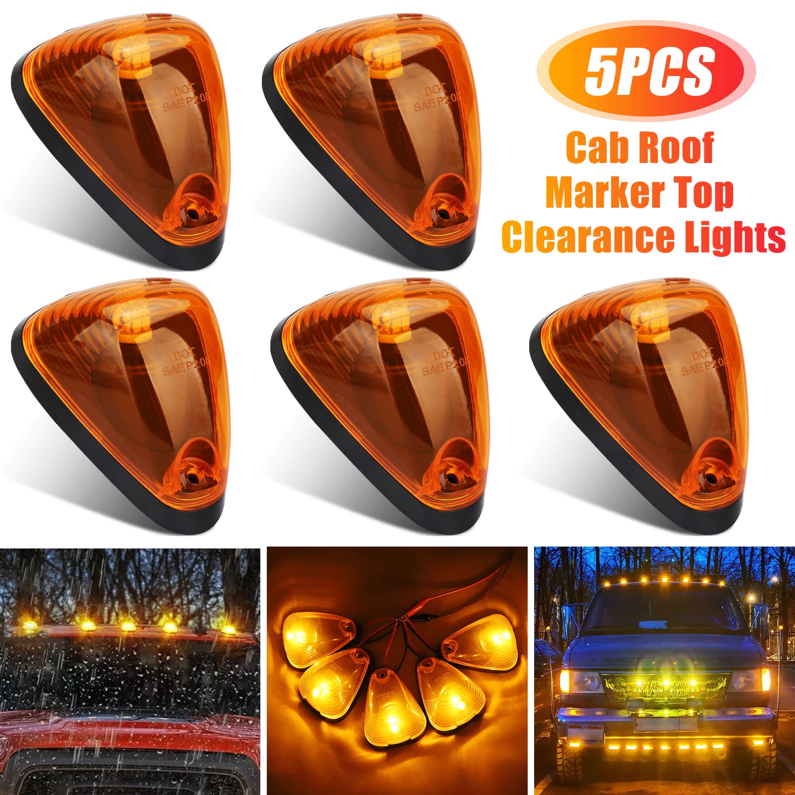 5X Amber LED Cab Roof Marker Top Clearance Light Ford E150 E250 E350 ...