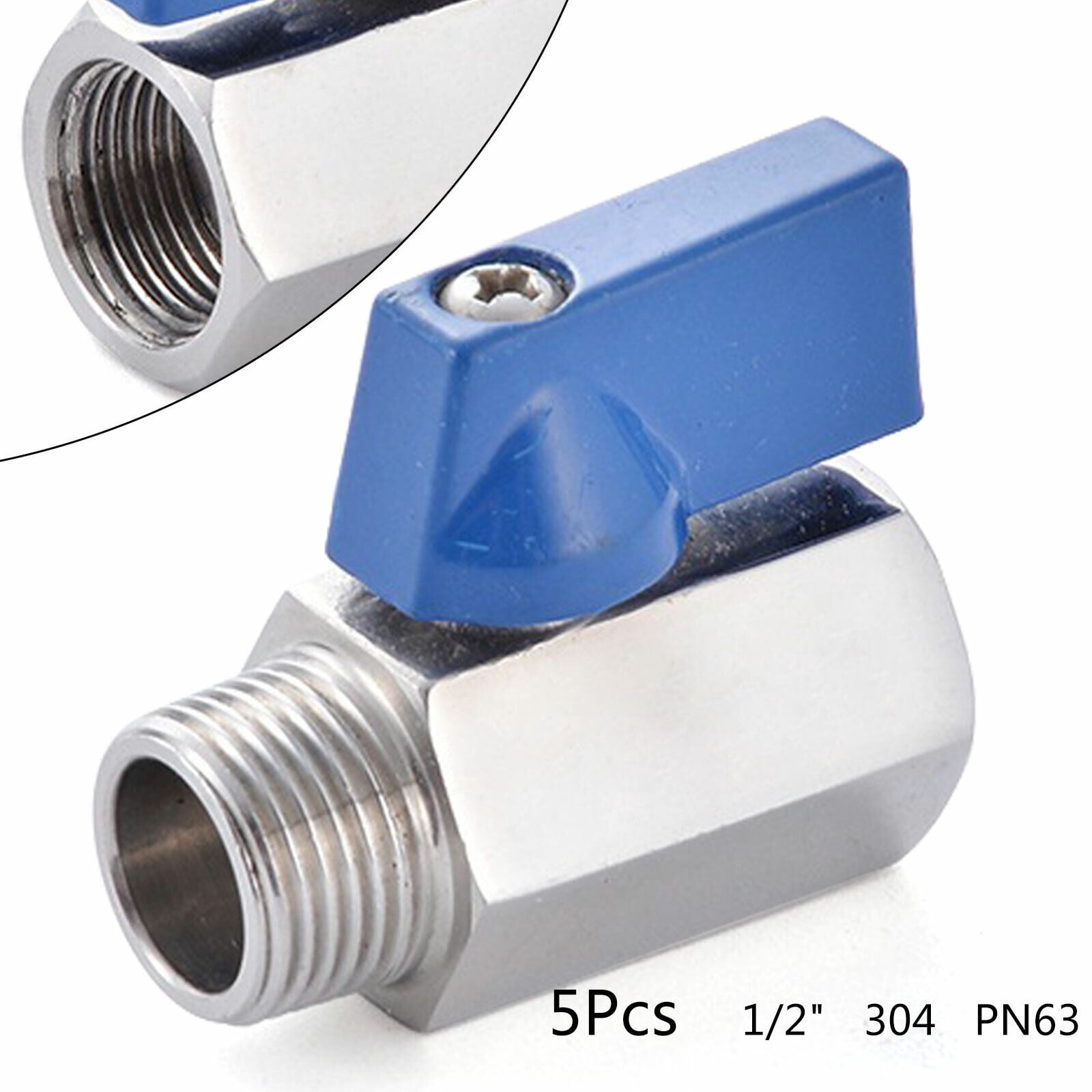 5X Ball Valve 1/2 Inch Mini Ball Valve Hexagon Ball Valve Stainless ...