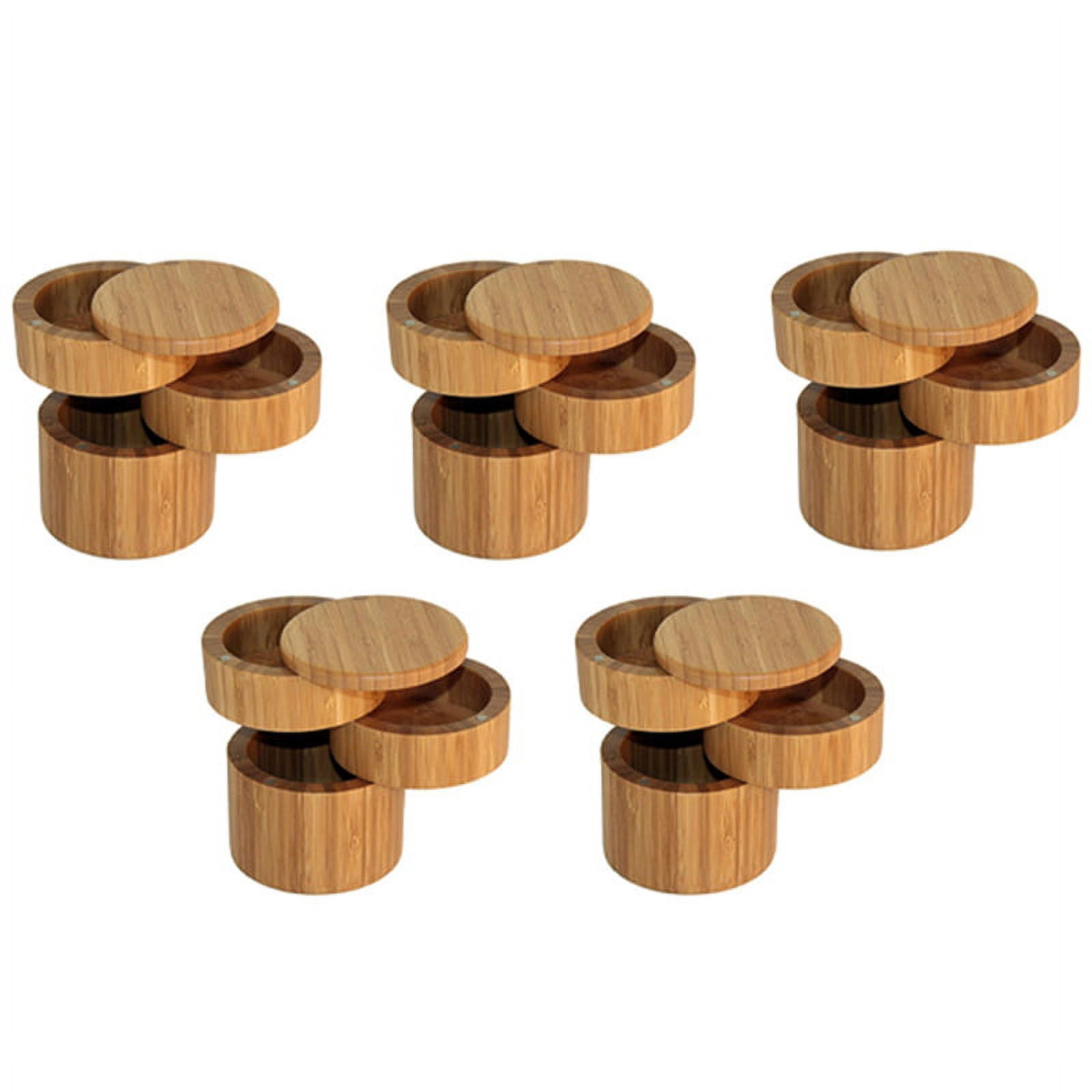 5X Bamboo Triple Salt Box,Wood Box,3-Tier Round Bamboo Box for Salt or ...