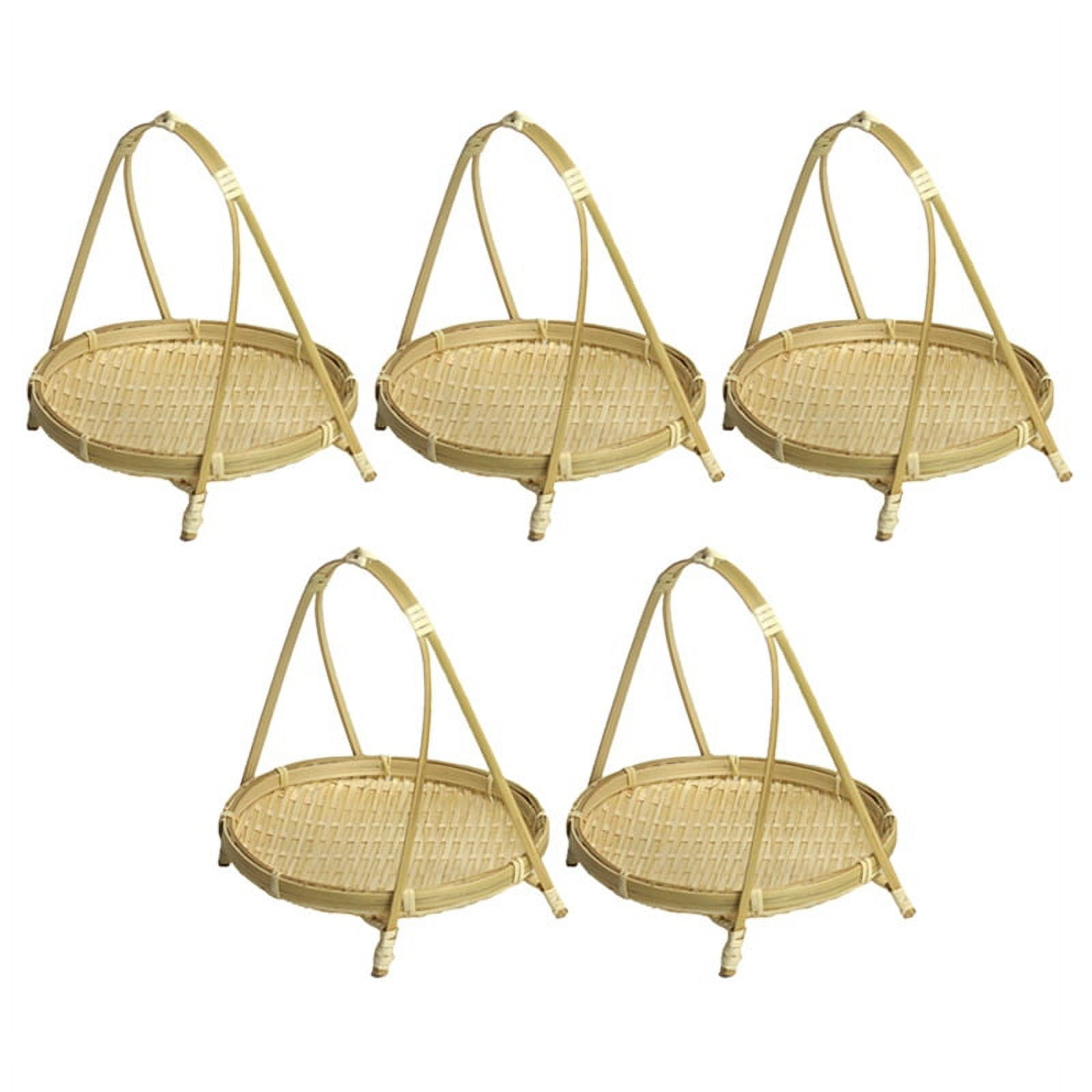 5X Bamboo Weaving Straw Baskets Tier Rack Wicker Fruit Food Storage ...