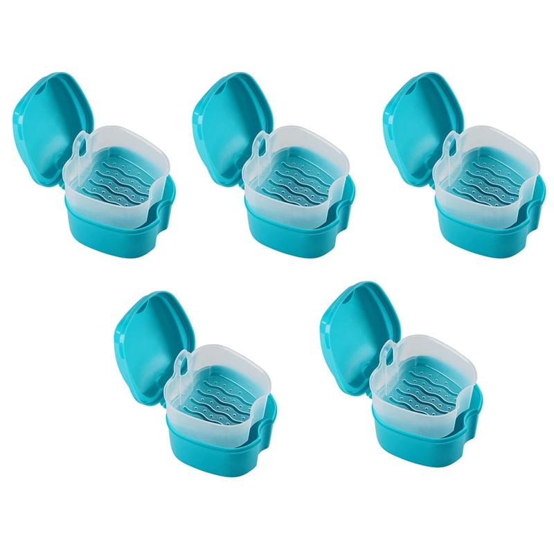 5X Blue Denture Case, Denture Cup with Strainer, Denture Bath Box False ...