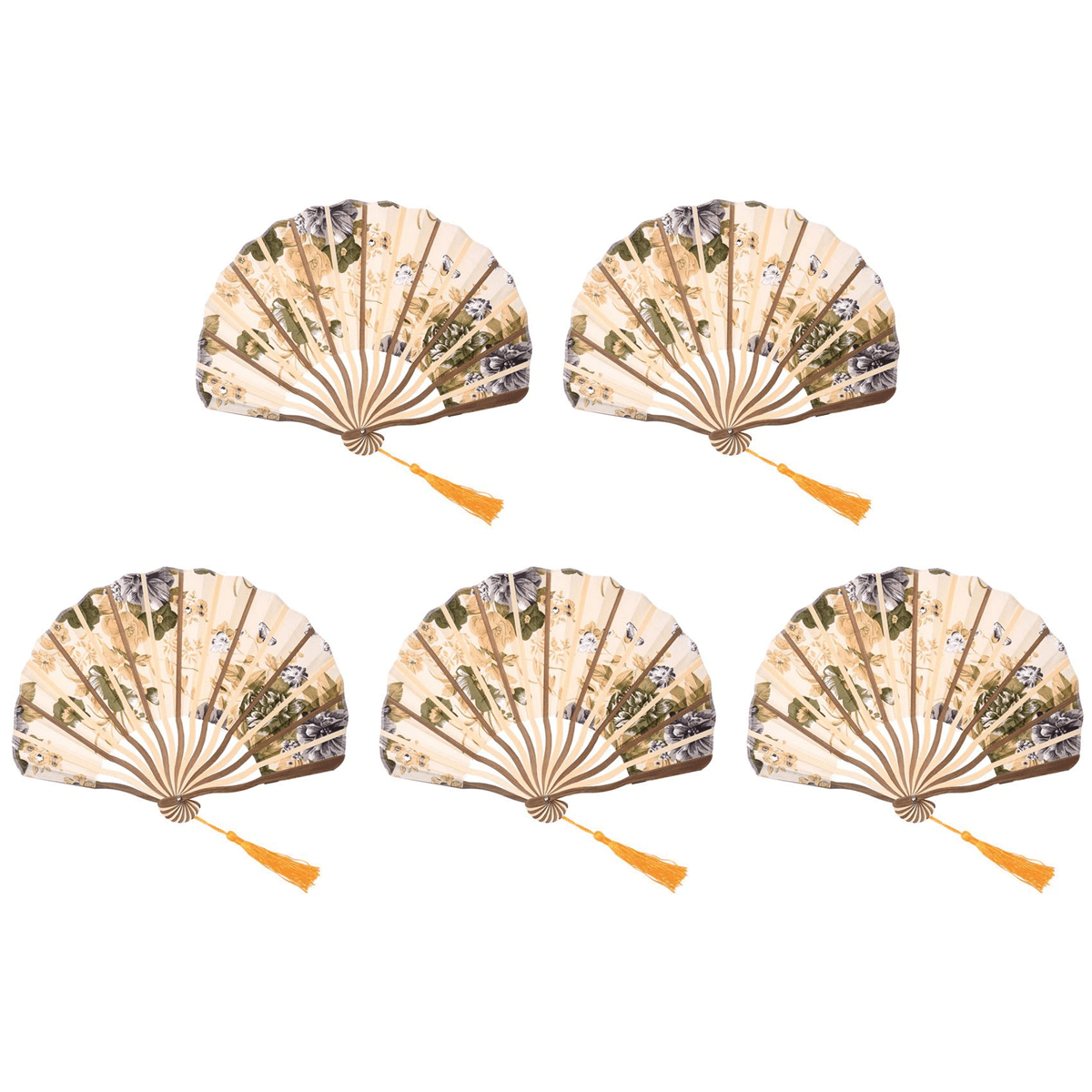 5X Classic Style Flower Fabric Bamboo Folding Dance Hand Fan Beige ...