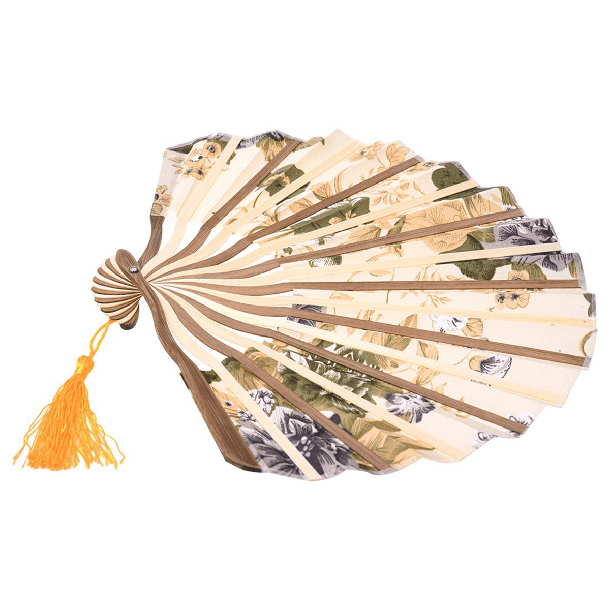 5X Classic Style Flower Fabric Bamboo Folding Dance Hand Fan Beige ...