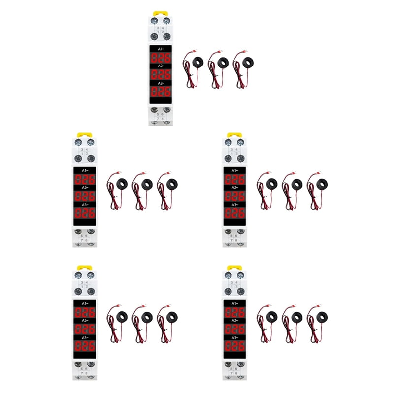 5X Din Rail Mount 3 Phase Ampere Meter Mini Modular Current Meter Gauge ...