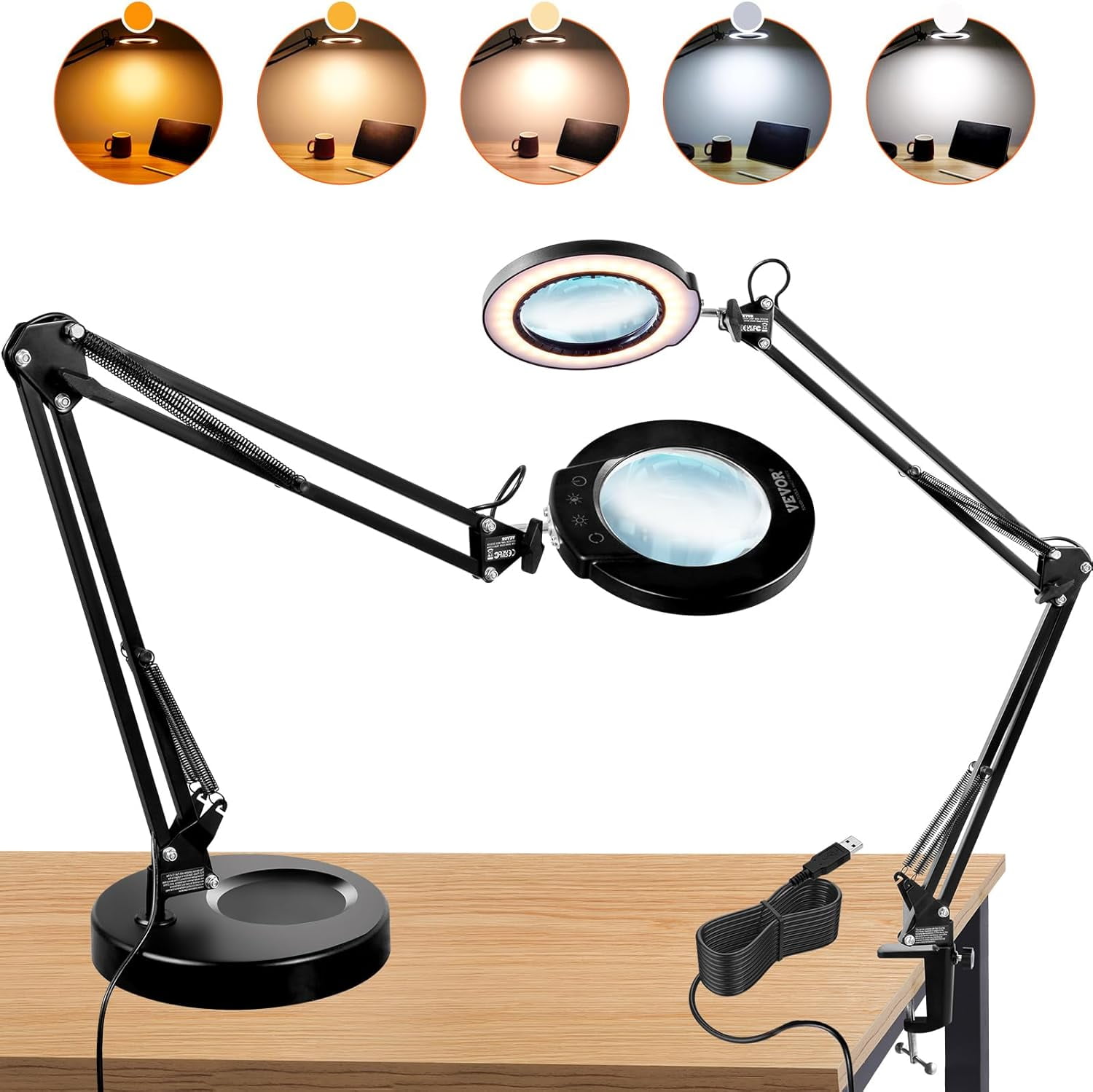 5X Magnifying Glass with Light and Stand, 【Upgraded】 5 Color Modes ...