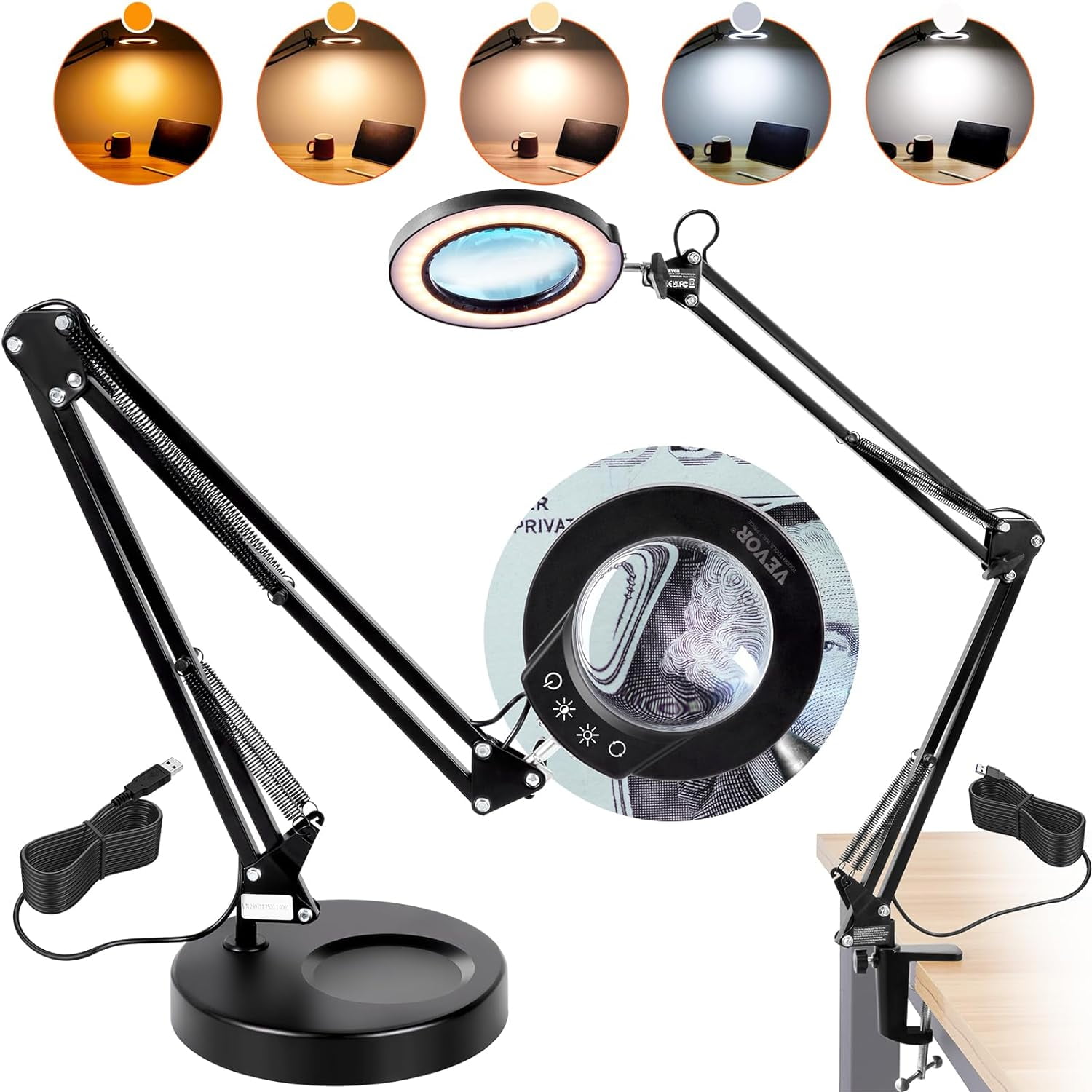5X Magnifying Glass with Light and Stand, 【Upgraded】 5 Color Modes ...