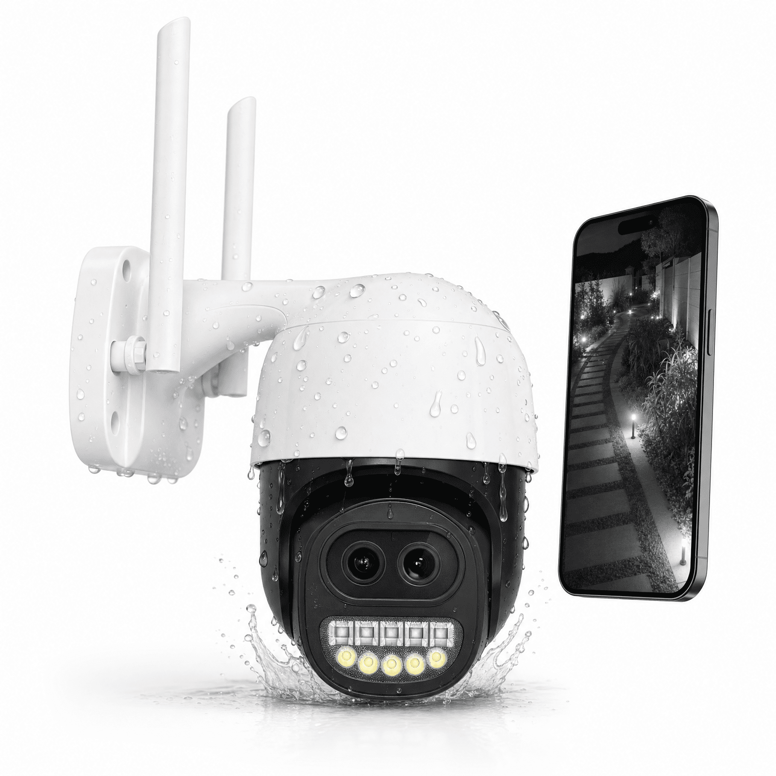 5X Optical Zoom PTZ Security Camera Outdoor, Dual Lens 360° Pan Tilt ...