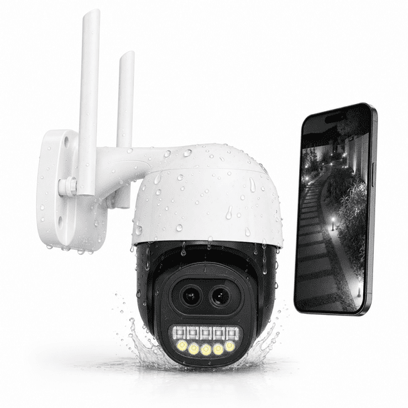 5X Optical Zoom PTZ Security Camera Outdoor, Dual Lens 360° Pan Tilt ...