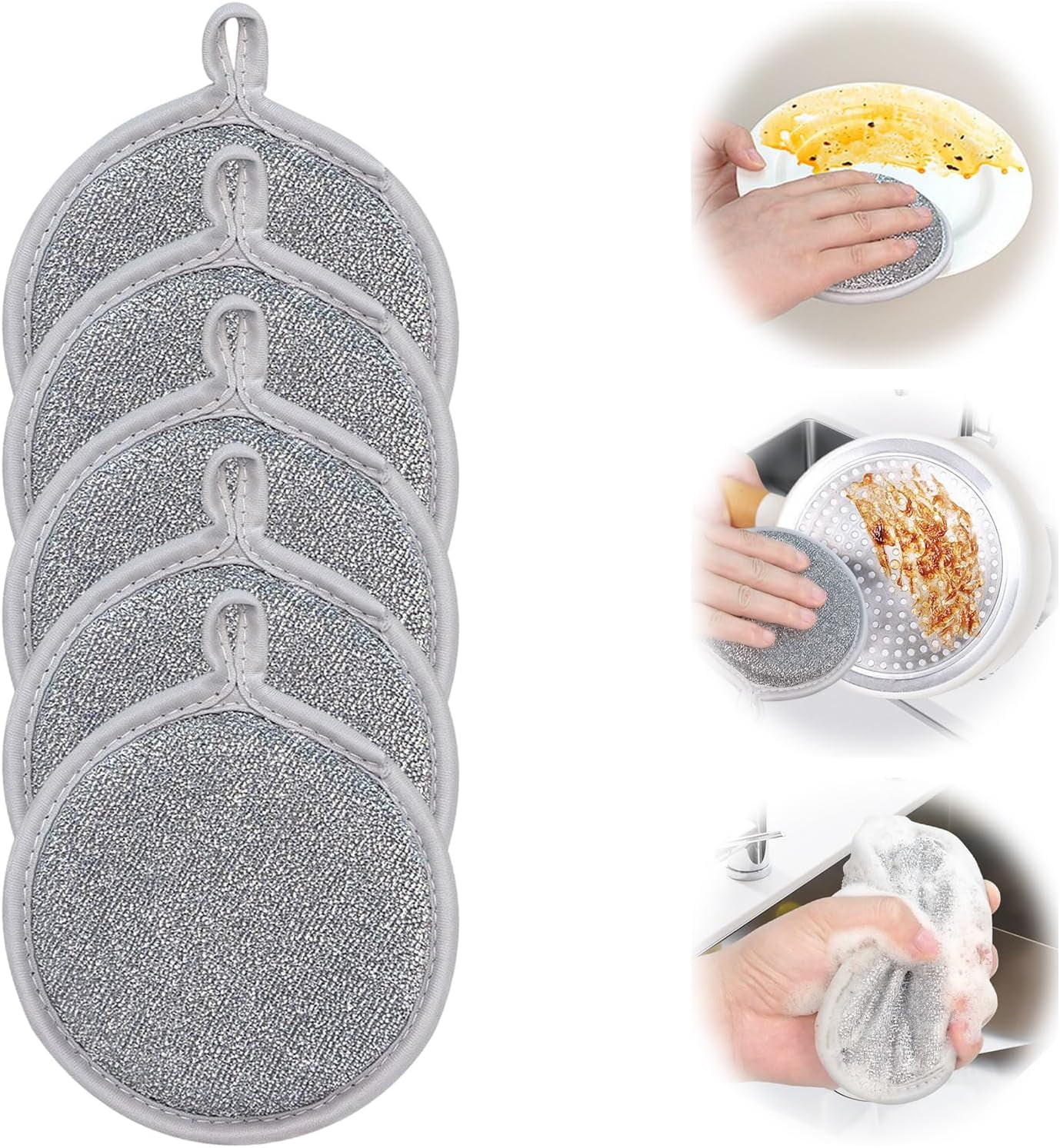 5X Silver Fiber & Non-Scratch Pads for Effortless Dishwashing ...