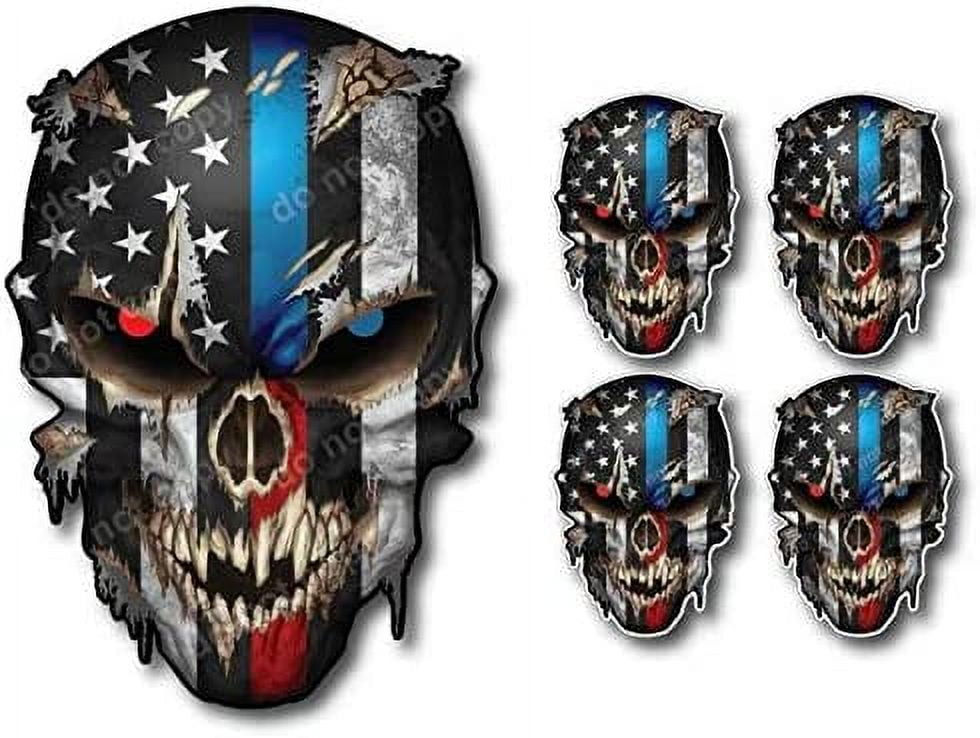 5X Thin Blue Red Line Skull Decal Sticker USA American Flag for Car ...
