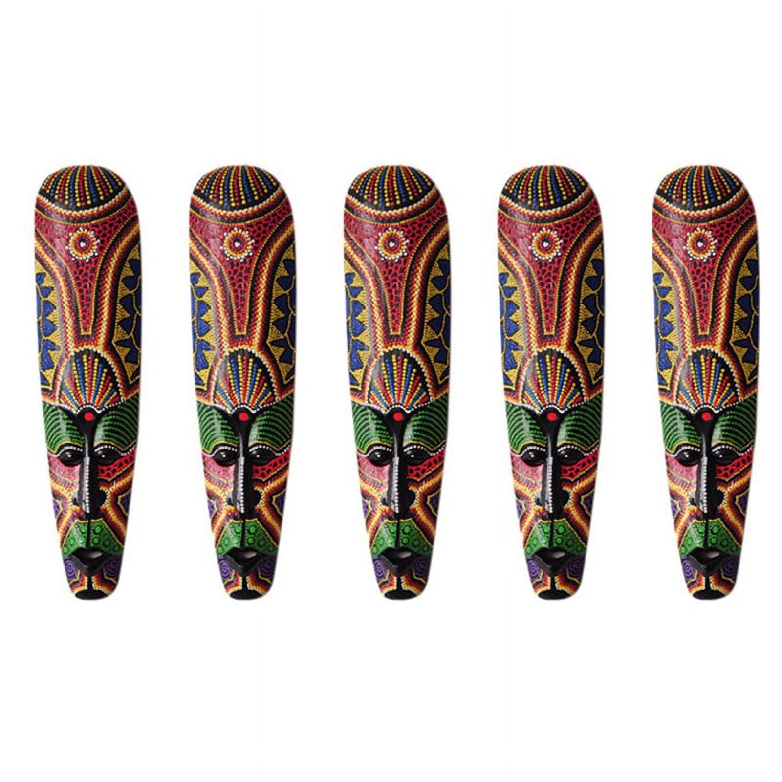 5X Wooden Mask Wall Hanging Solid Wood Carving Painted Wall Bar Home ...