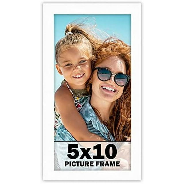 5X10 Frame White Solid Wood Picture Frame Includes UV Shatter Guard ...