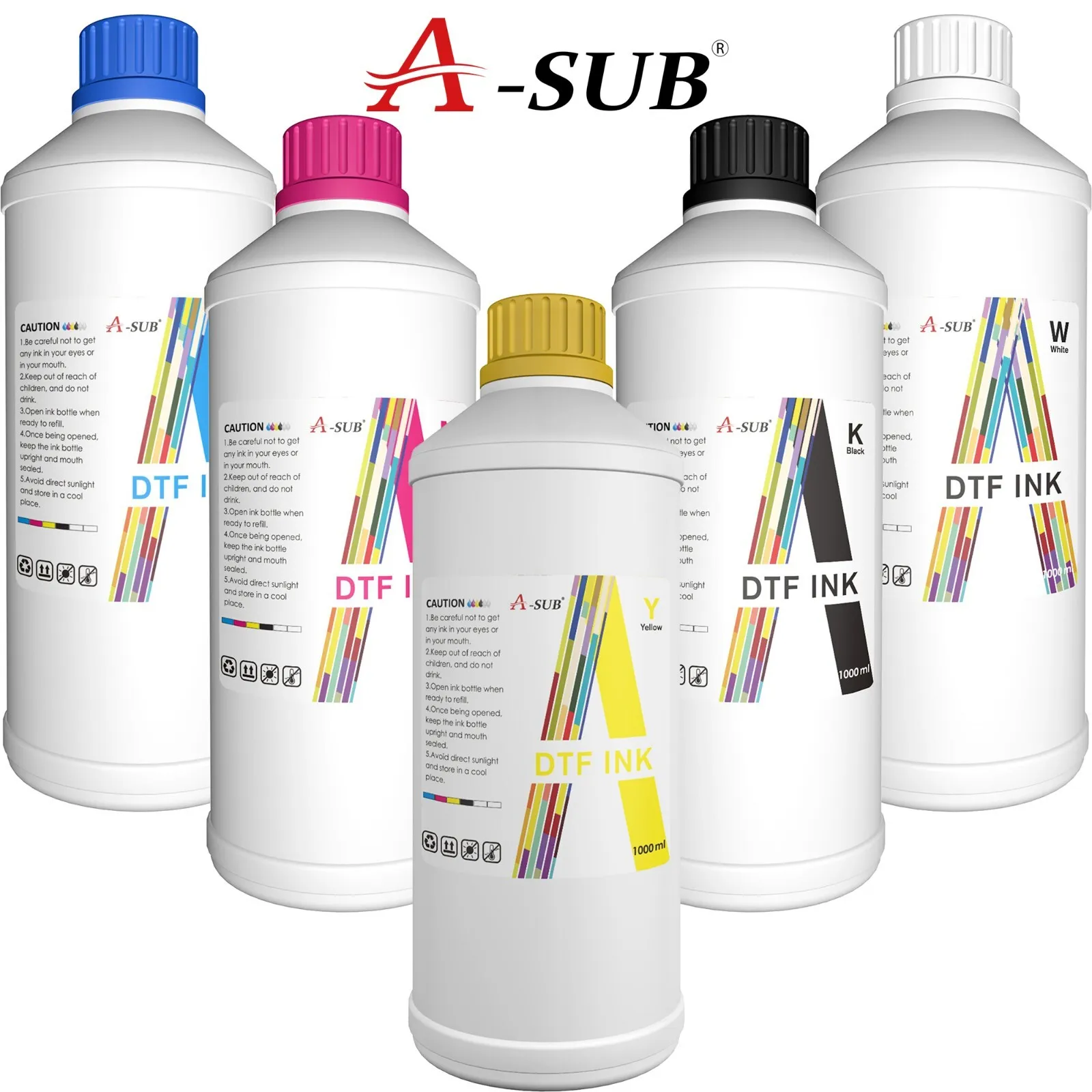 5X1000ML A-SUB Premium DTF Ink for Epson XP-15000 ET-8550 L1800 L805 R1390 7890 etc, CMYK+White ...