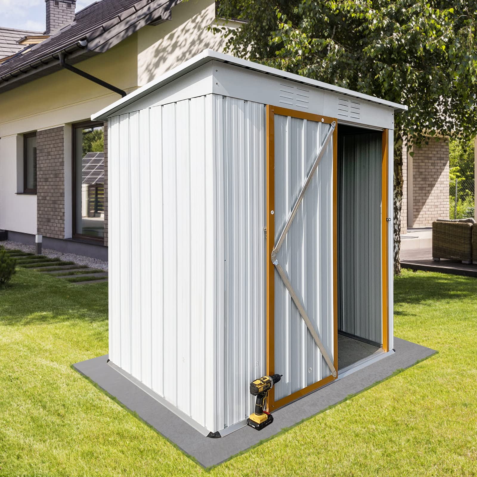 5X3 FT Outdoor Storage Shed, Waterproof Metal Garden Sheds with ...