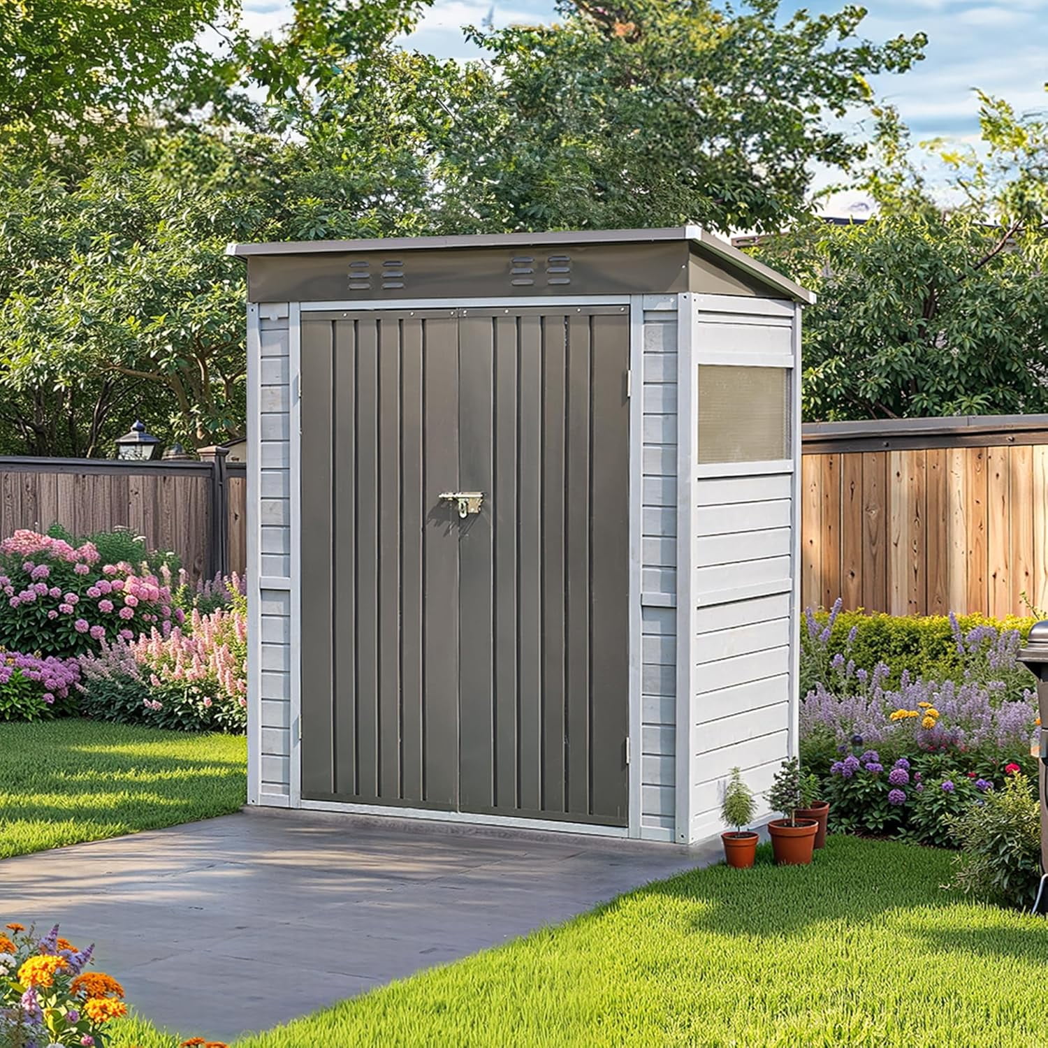 5X3 FT Outdoor Storage Shed, Wood Garden Shed with Windows and Lockable ...