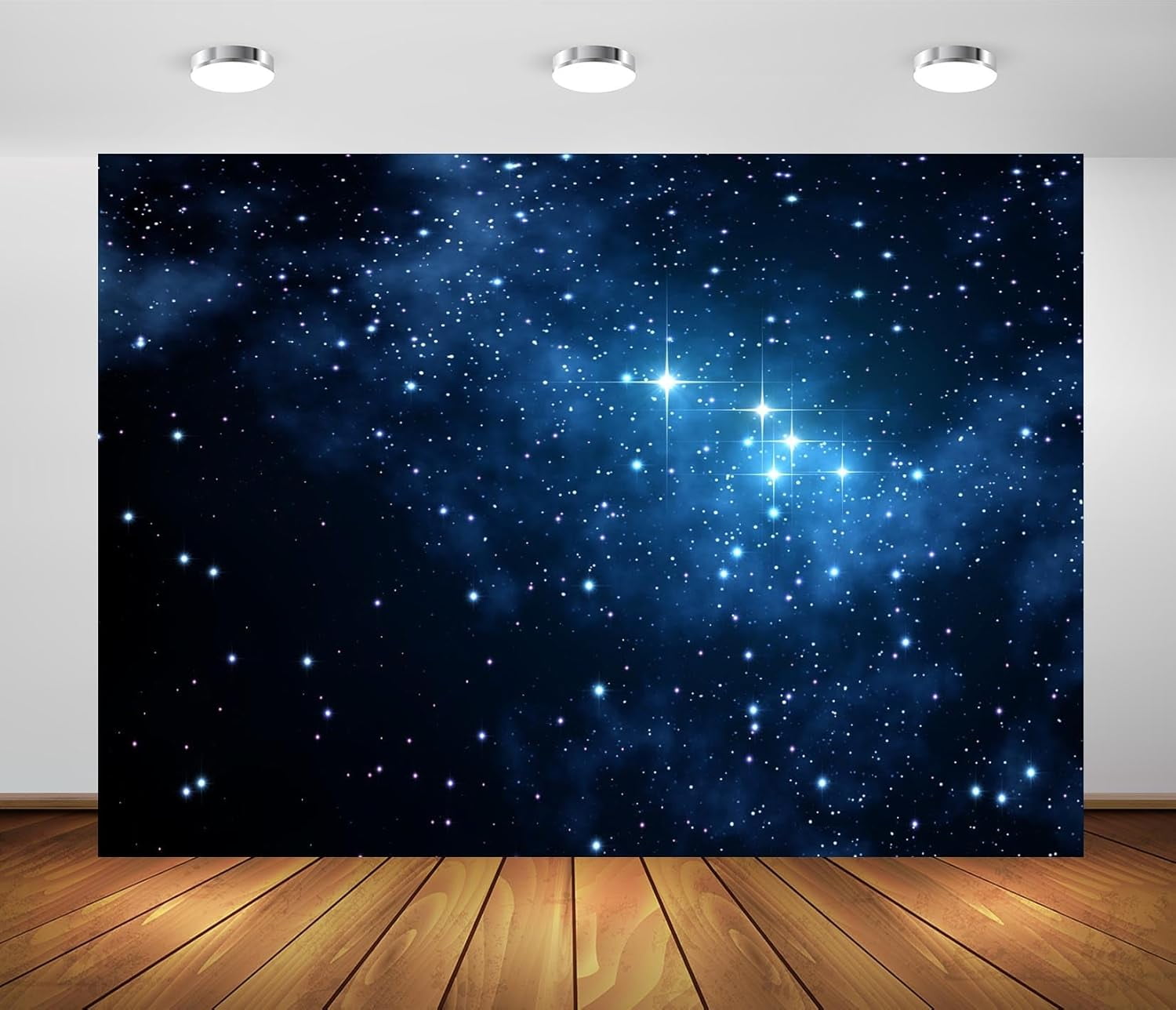 5X3Ft Fabric Blue Starry Sky Backdrop Galaxy Night Sky Stars Twinkle ...
