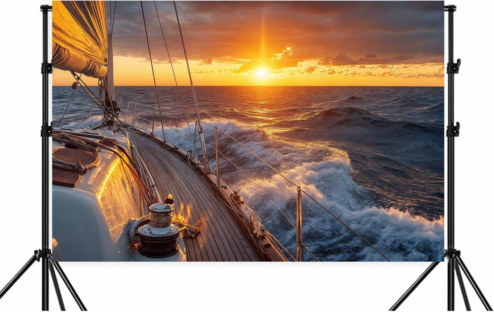 5X3ft Cruise Ship Sunset Backdrop Yacht Sailing in Sea at Sunset ...