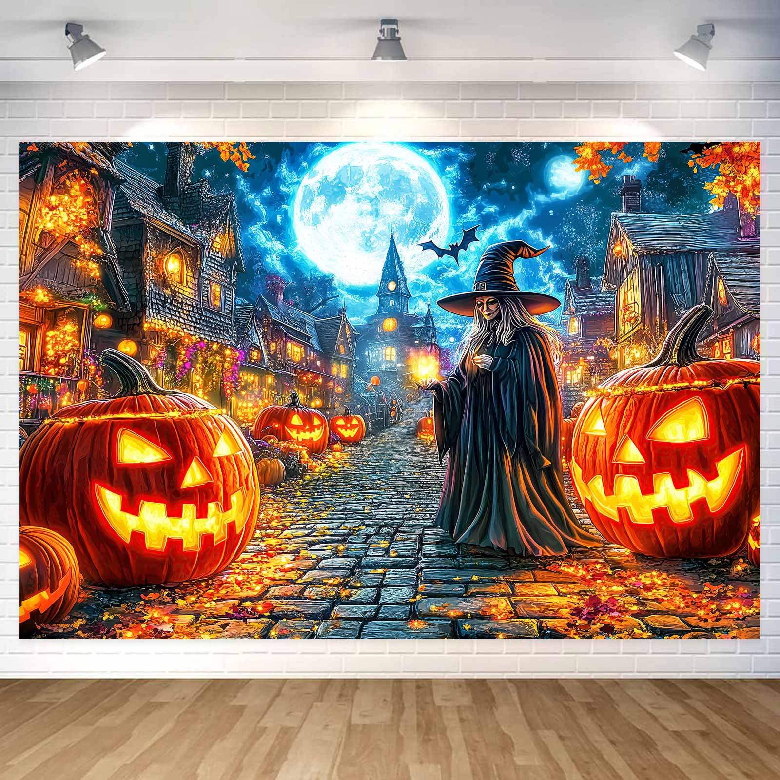 5X3ft Halloween Photo Background Full Moon Scary Night Witch Street ...