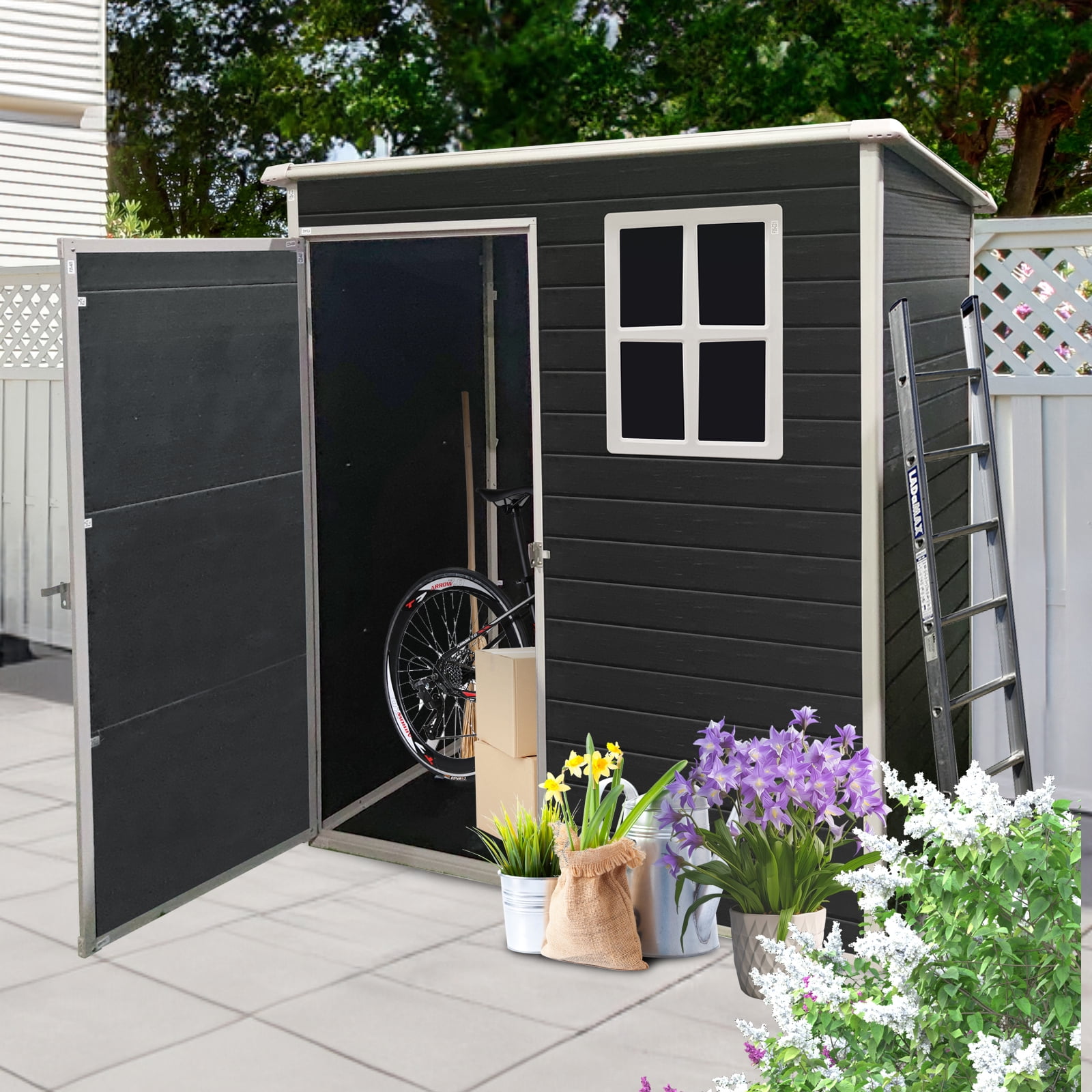 5X3ft Resin Outdoor Storage Shed with Floor and Window Black - Walmart.com