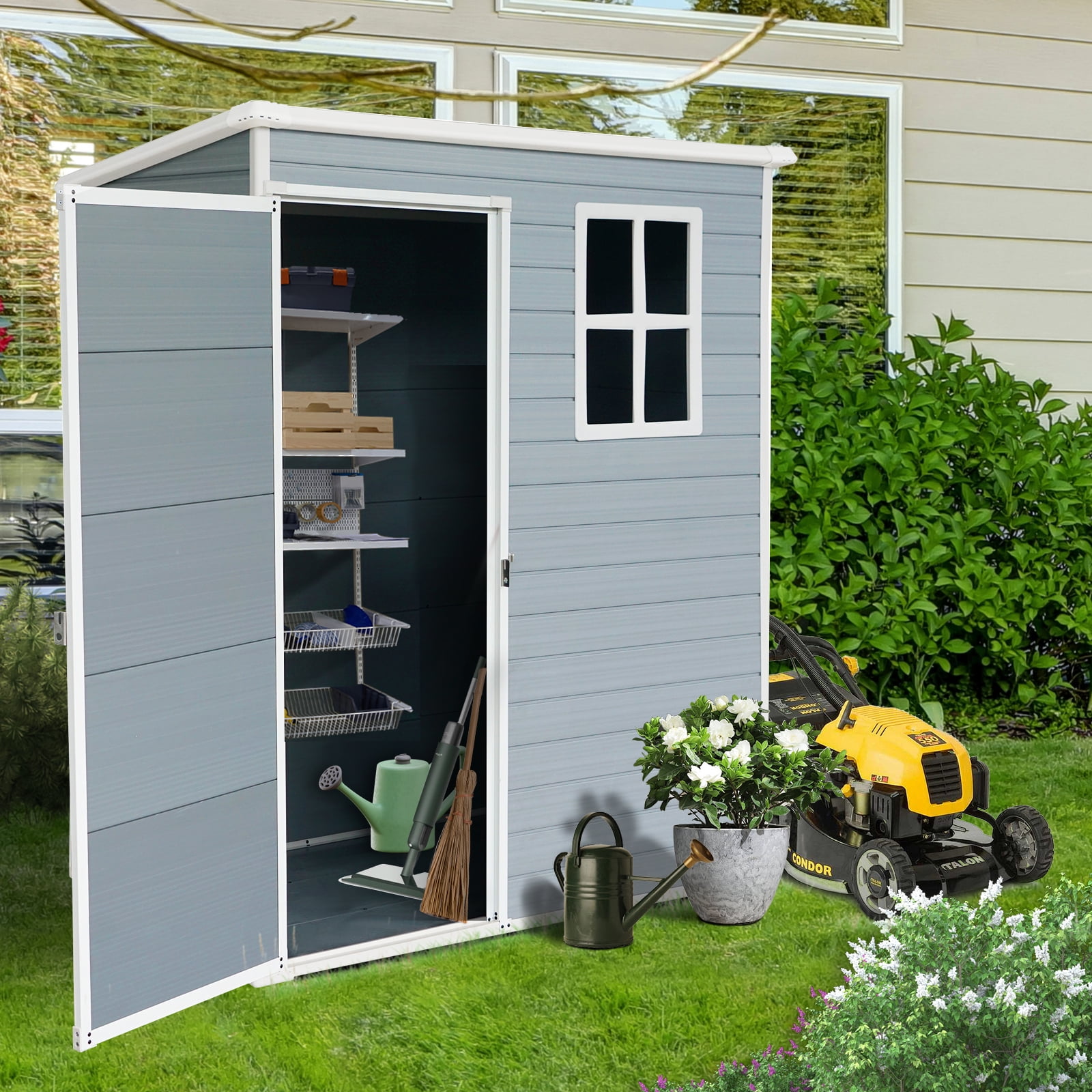 5X3ft Resin Outdoor Storage Shed with Floor and Window Grey - Walmart.com
