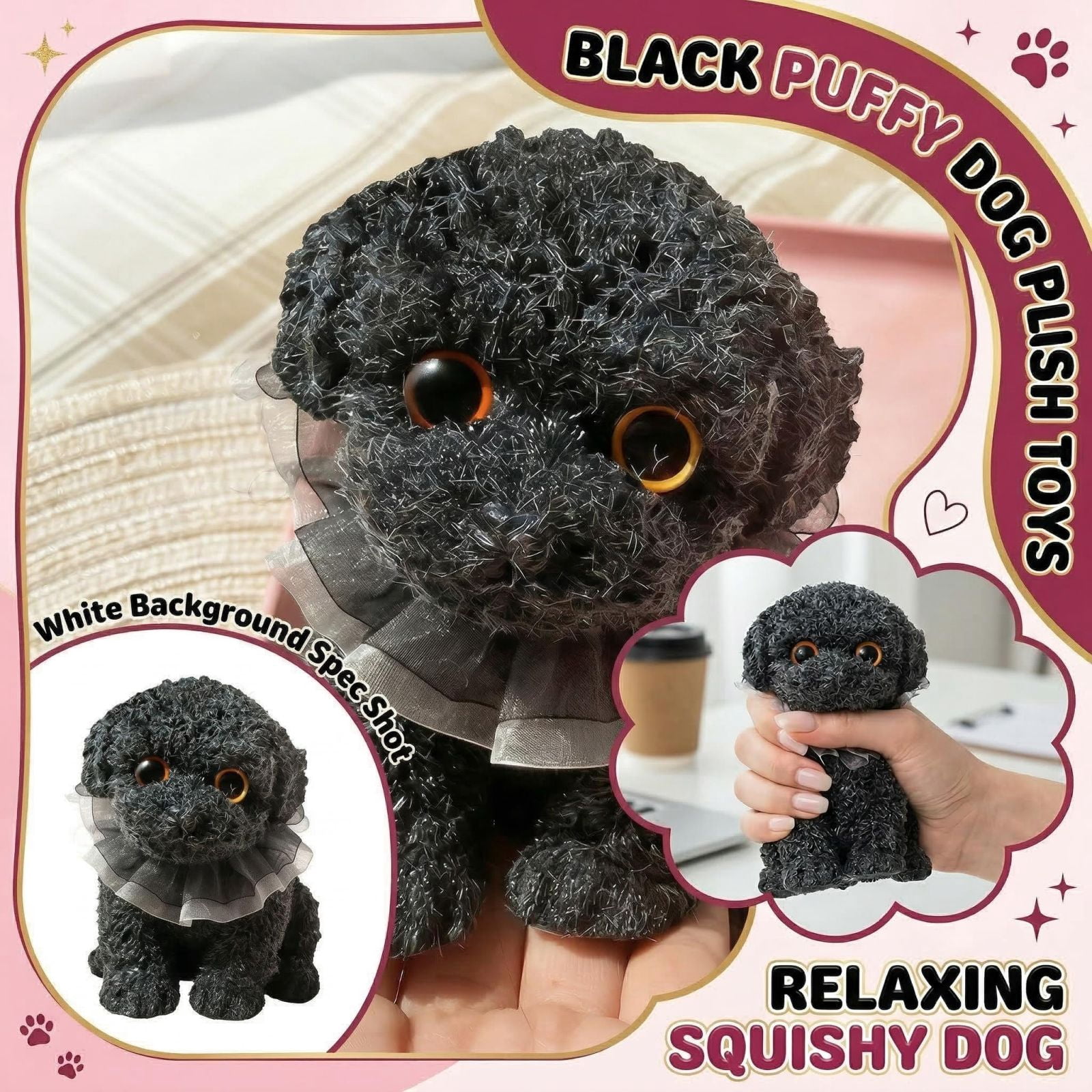 5X5 Inch Black Teddy Dog Sensory Squeeze Toys, Squeeze Figurine ...