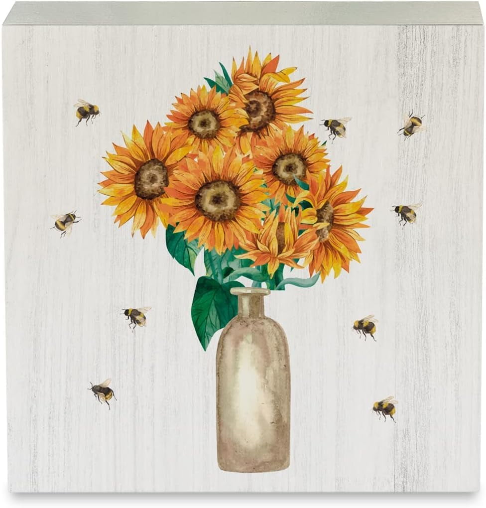 5X5 Inch Country Sunflower Wood Box Sign Rustic Sunflowers In The Vase ...